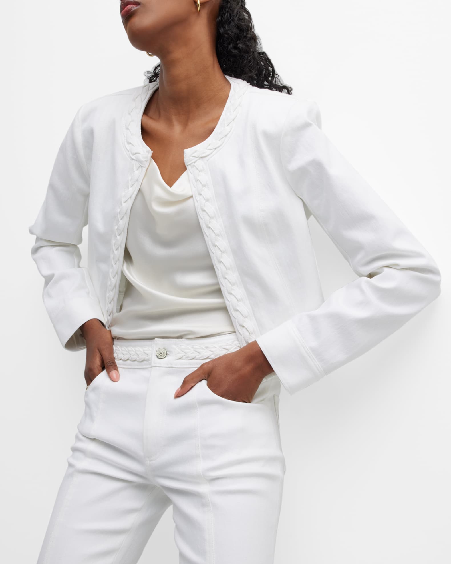 Cinq a Sept Ayala Braided Cropped Denim Jacket | Neiman Marcus