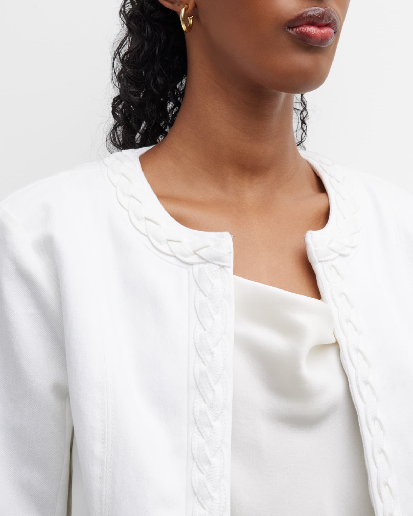 Cinq a Sept Ayala Braided Cropped Denim Jacket | Neiman Marcus