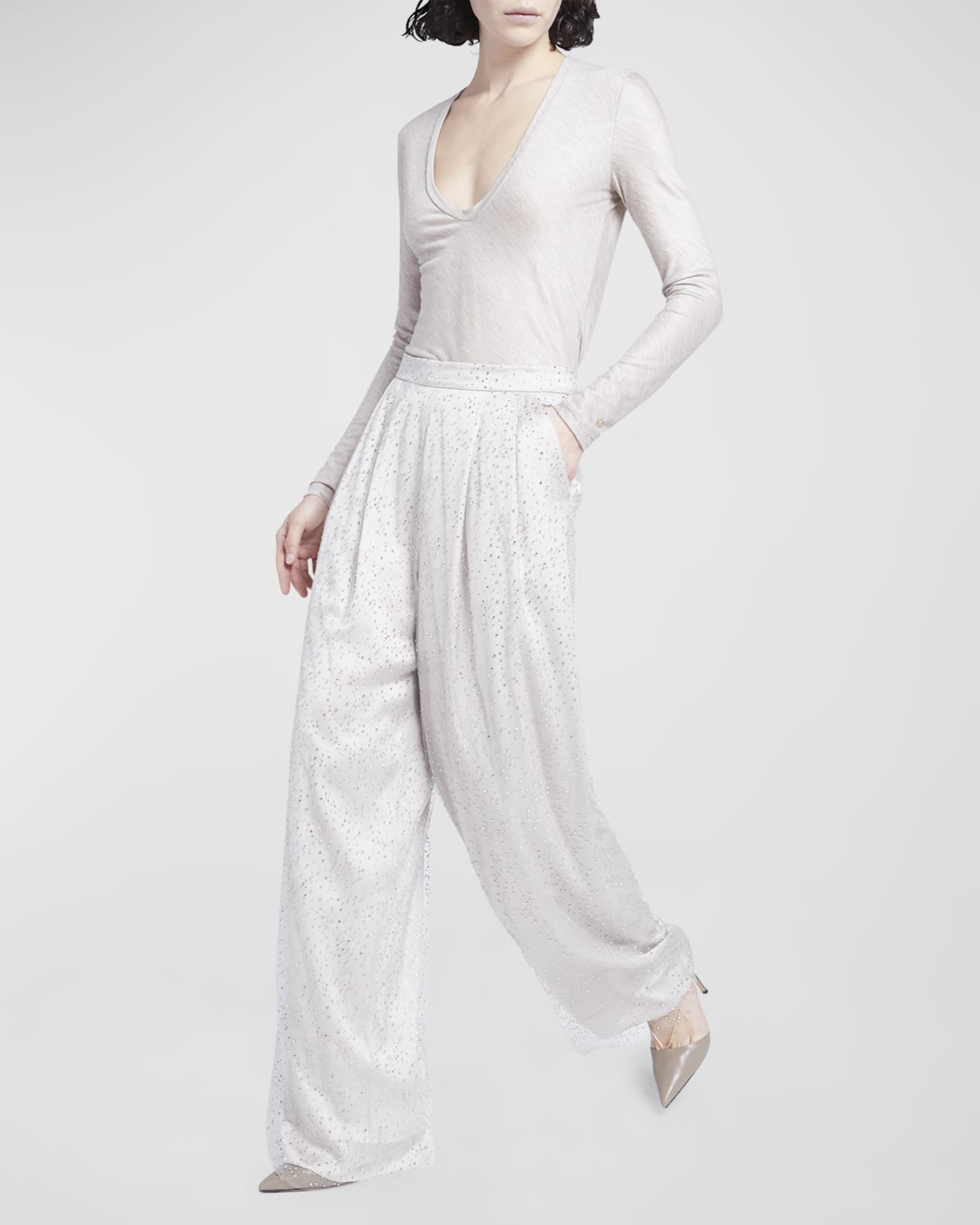 Giorgio Armani Satin Beaded Pants | Neiman Marcus