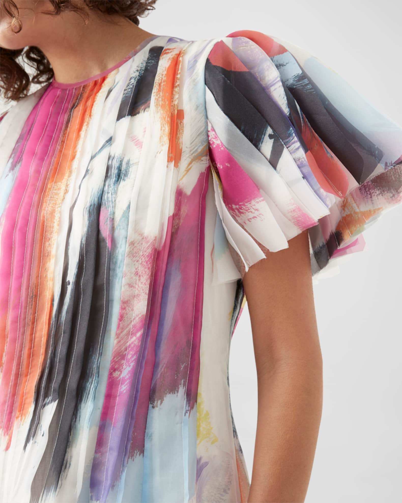 Aje Nova Pleated Organza Printed Midi Dress | Neiman Marcus