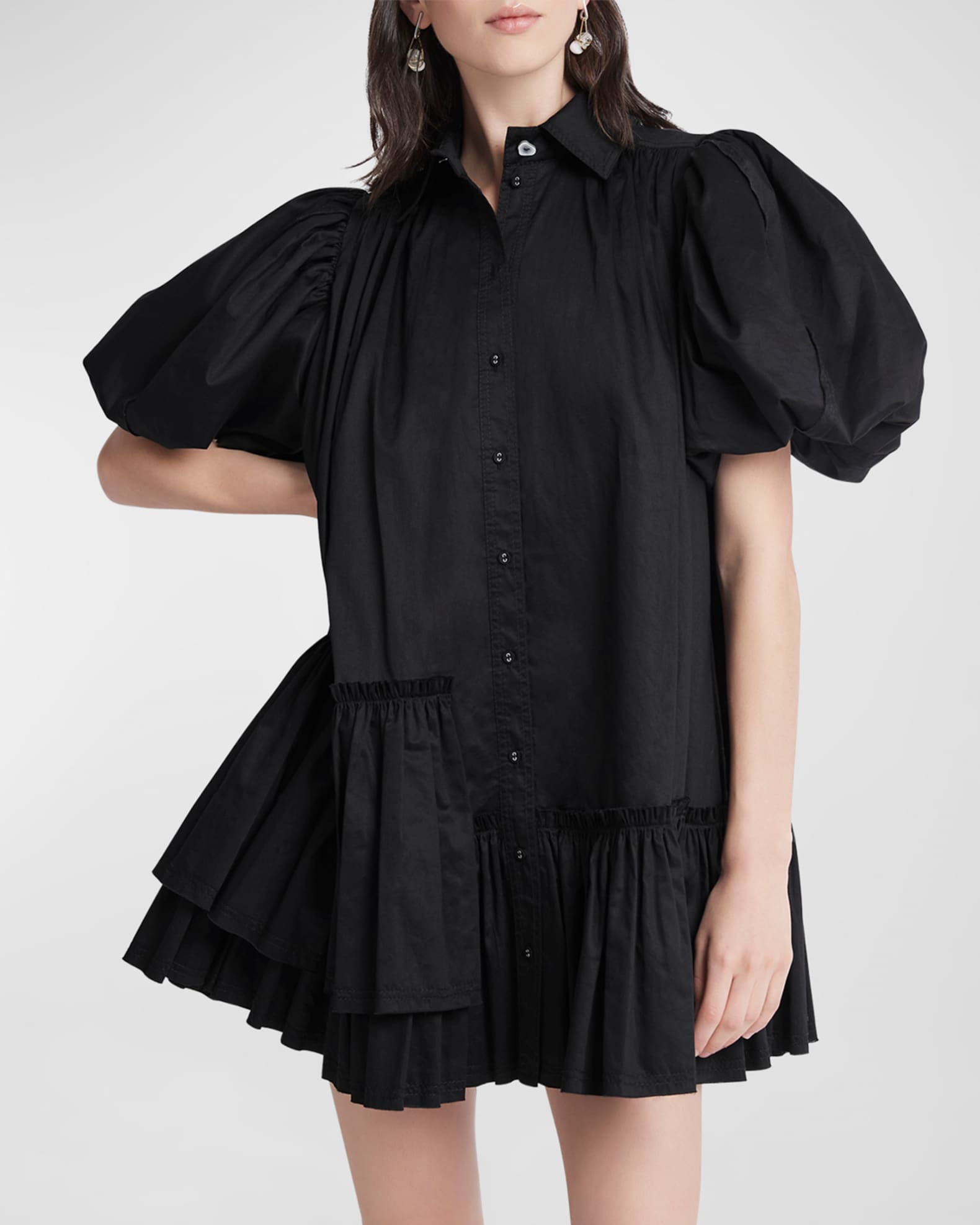 Aje Ambience Smocked Cotton Puff-Sleeve Mini Dress | Neiman Marcus