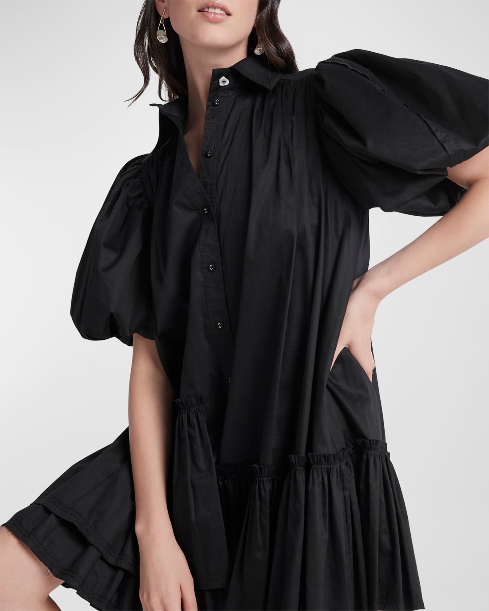 Aje Ambience Smocked Cotton Puff Sleeve Mini Dress Neiman Marcus