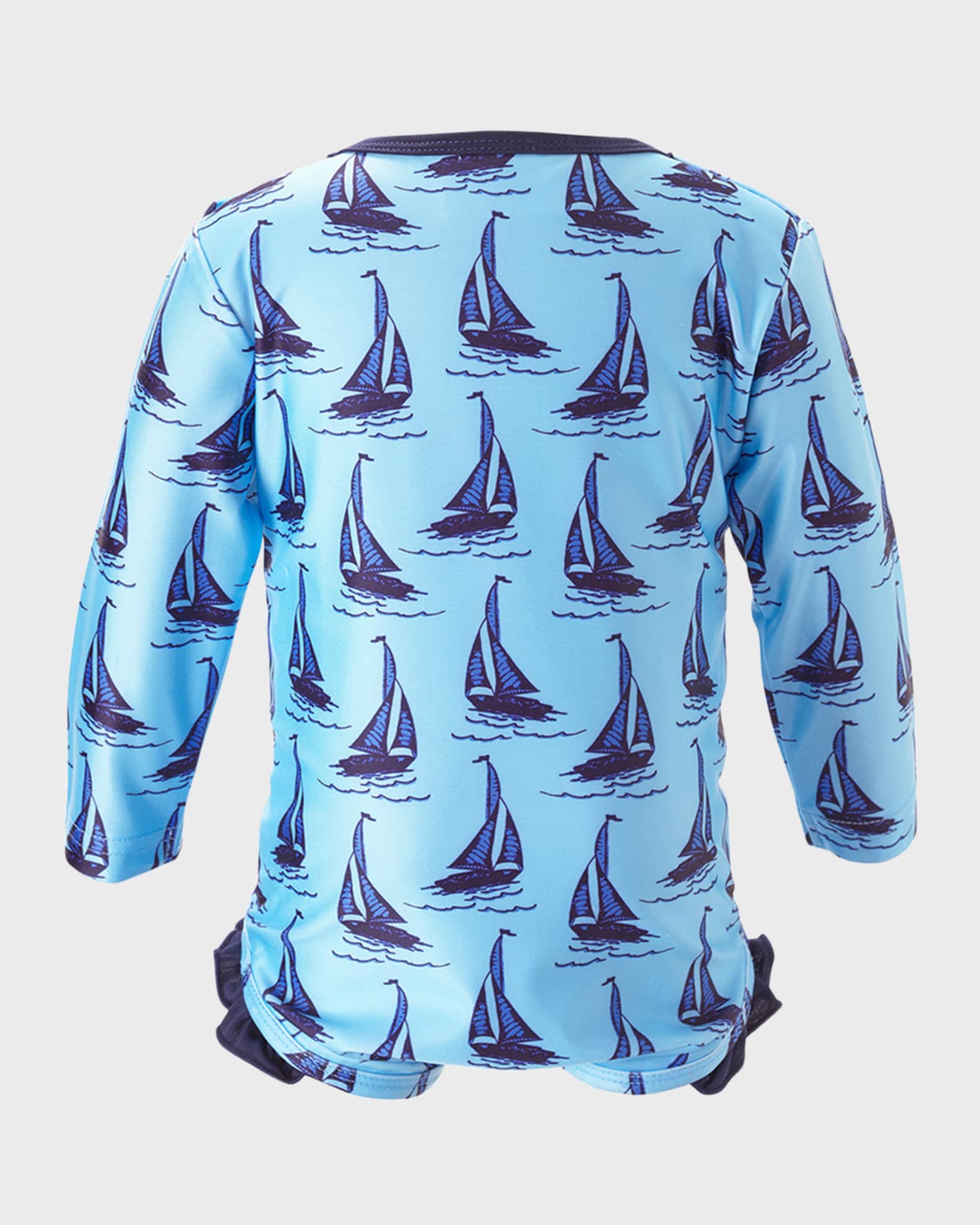 Rachel Riley Girl's Sailboat Frill Rash Guard Swimsuit, Size 6M-24M ...