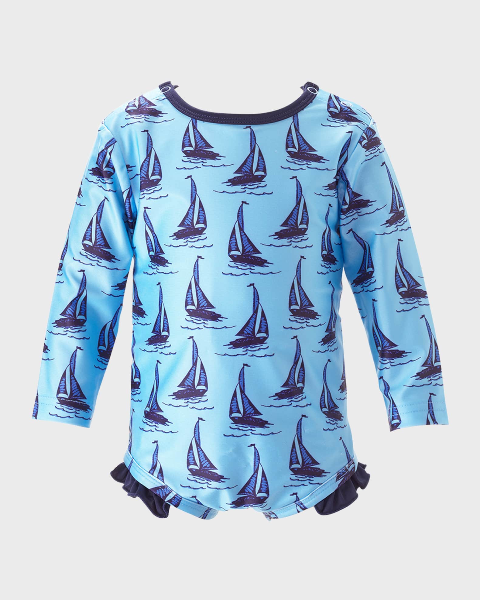 Rachel Riley Girl's Sailboat Frill Rash Guard Swimsuit, Size 6M-24M ...