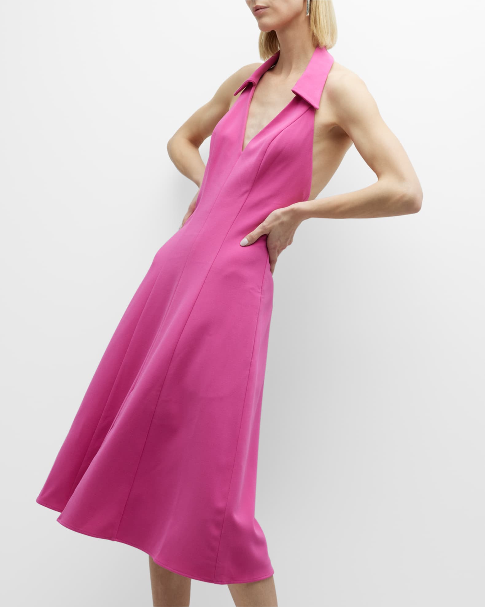 Black Halo Lathan Sleeveless Halter Midi Dress | Neiman Marcus