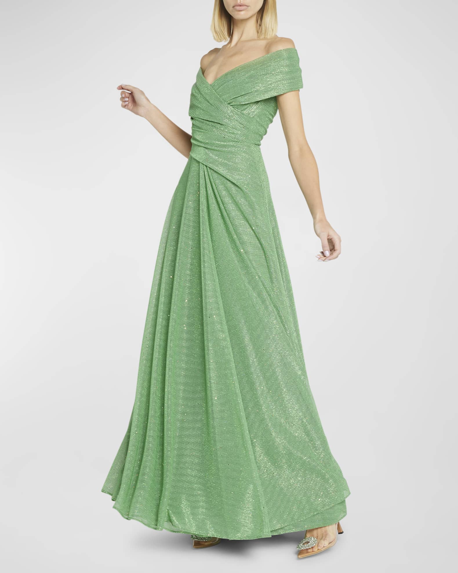 Talbot Runhof Sprinkled Metallic Voile Off-The-Shoulder Evening Dress ...