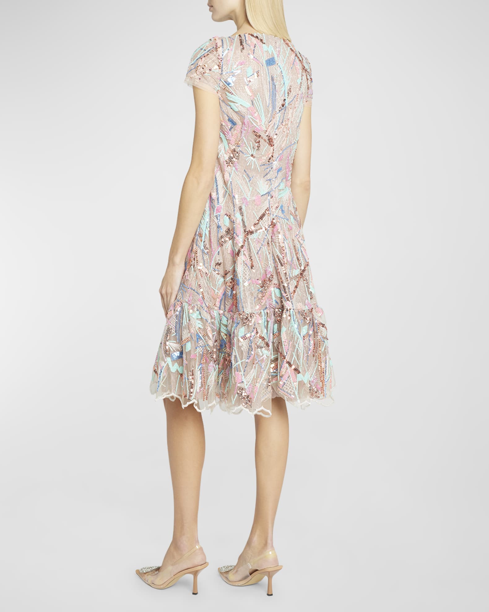 Talbot Runhof Sequin Embroidered A-Line Cocktail Dress | Neiman Marcus