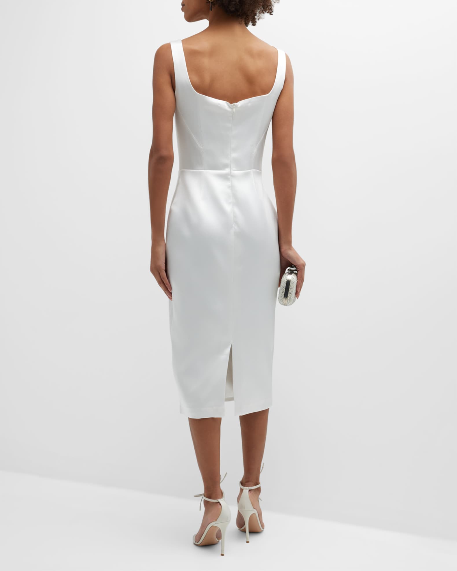 GIGII'S Goya Sleeveless Square-Neck Satin Midi Dress | Neiman Marcus