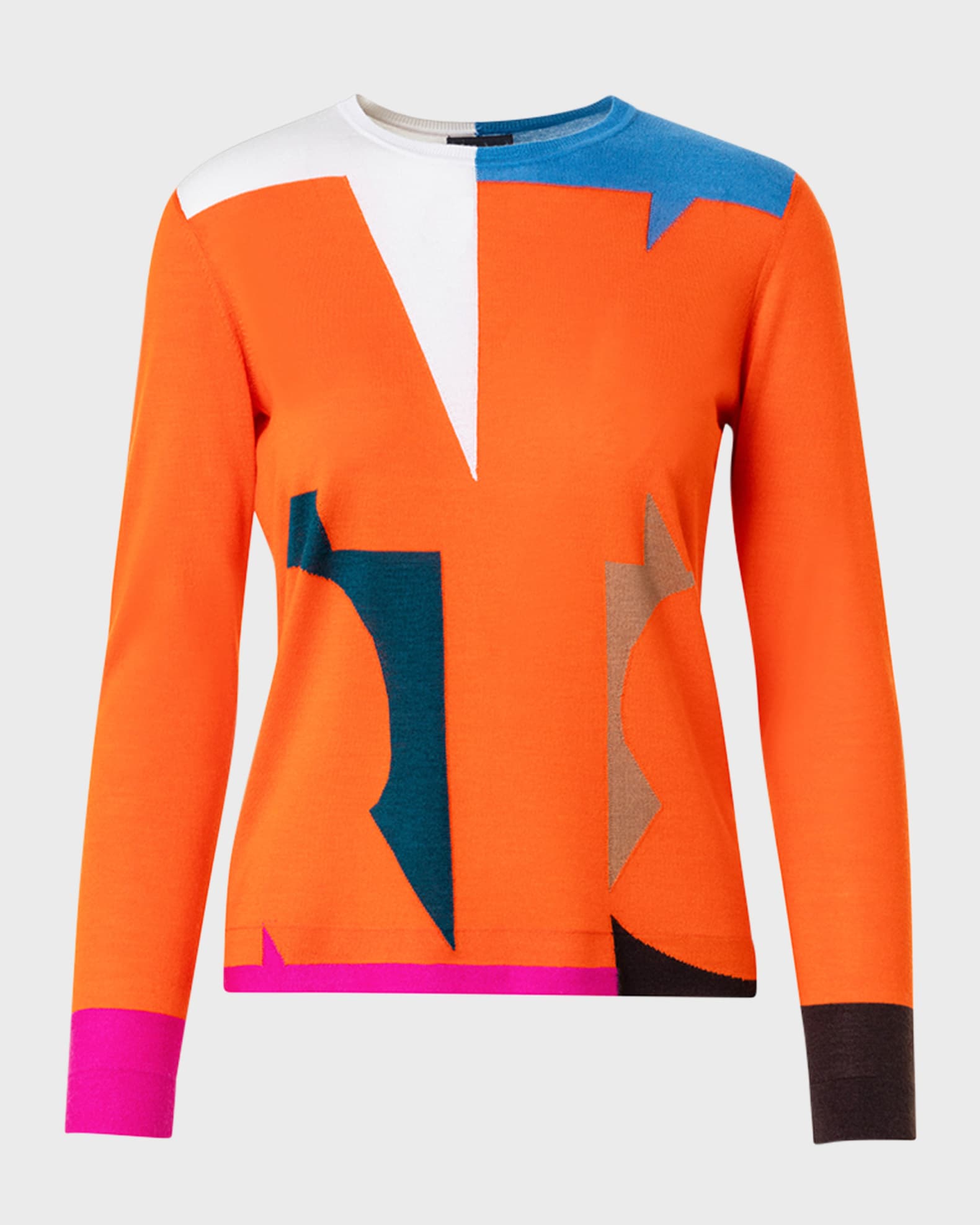 Akris Wool-Blend Knit Sweater with Colorblock Intarsia Detail | Neiman ...