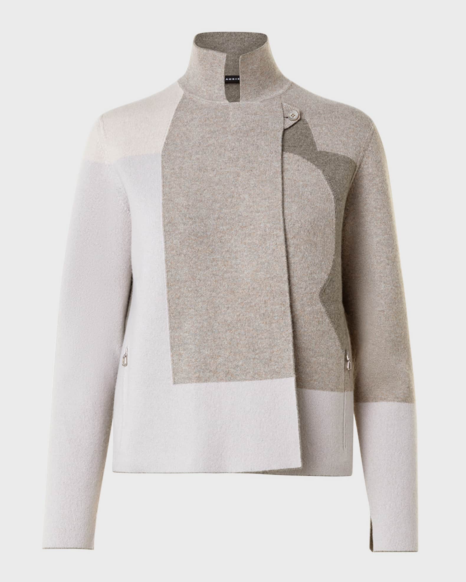 Akris Cashmere Knit Jacket with Neutral Block Intarsia Detail | Neiman ...