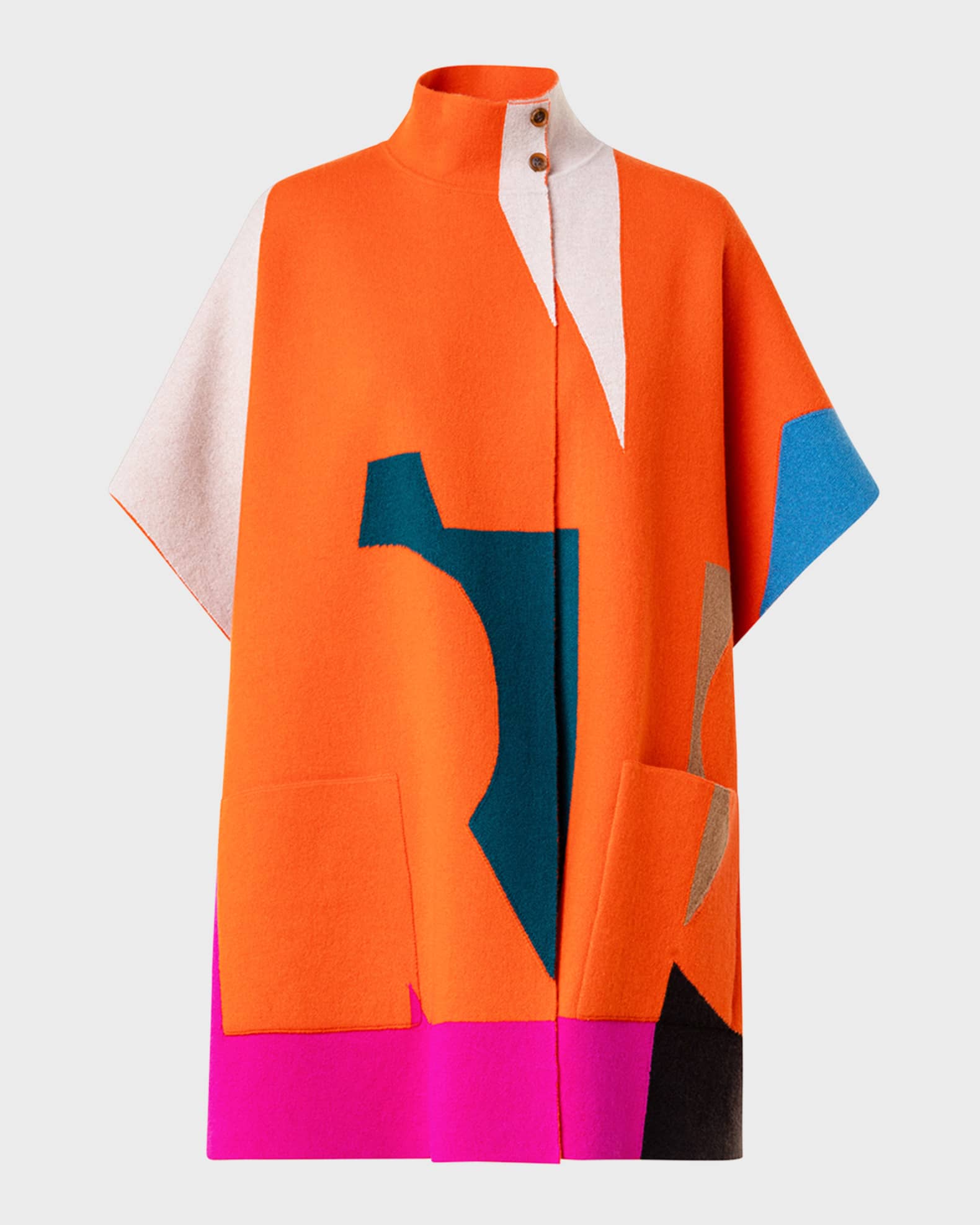 Akris Reversible Cashmere Knit Cape with Colorblock Intarsia Detail ...