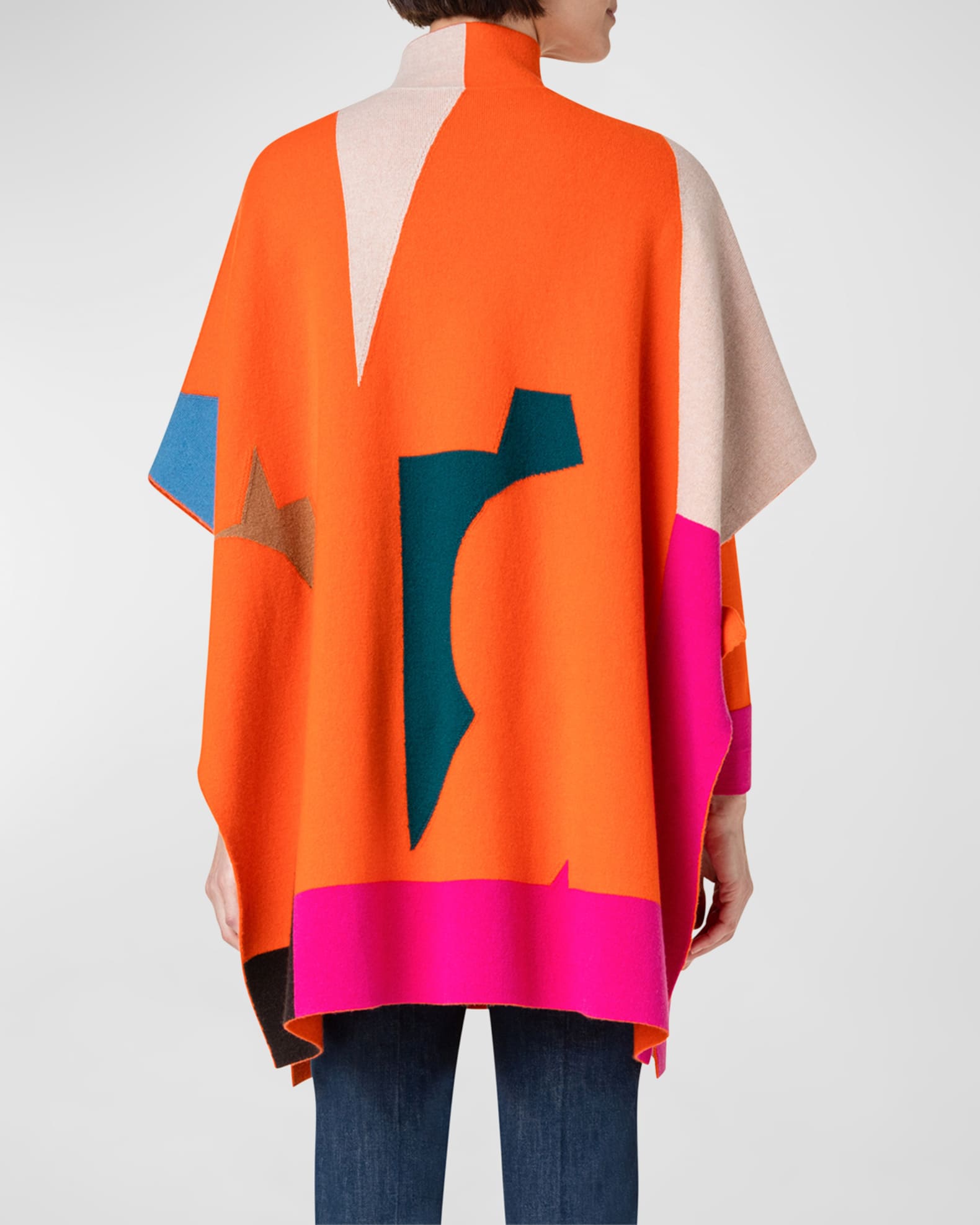 Akris Reversible Cashmere Knit Cape with Colorblock Intarsia Detail ...
