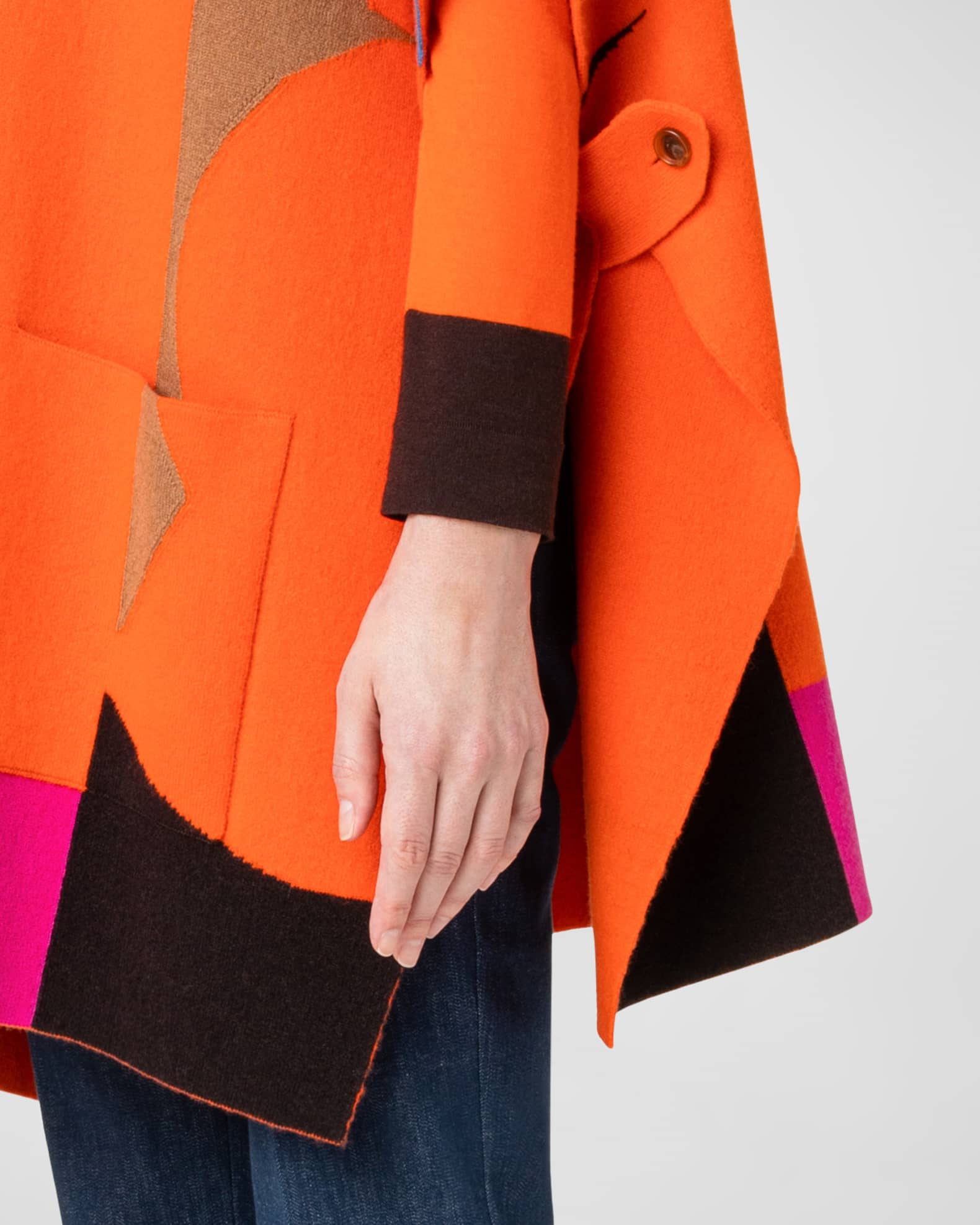 Akris Reversible Cashmere Knit Cape with Colorblock Intarsia Detail ...
