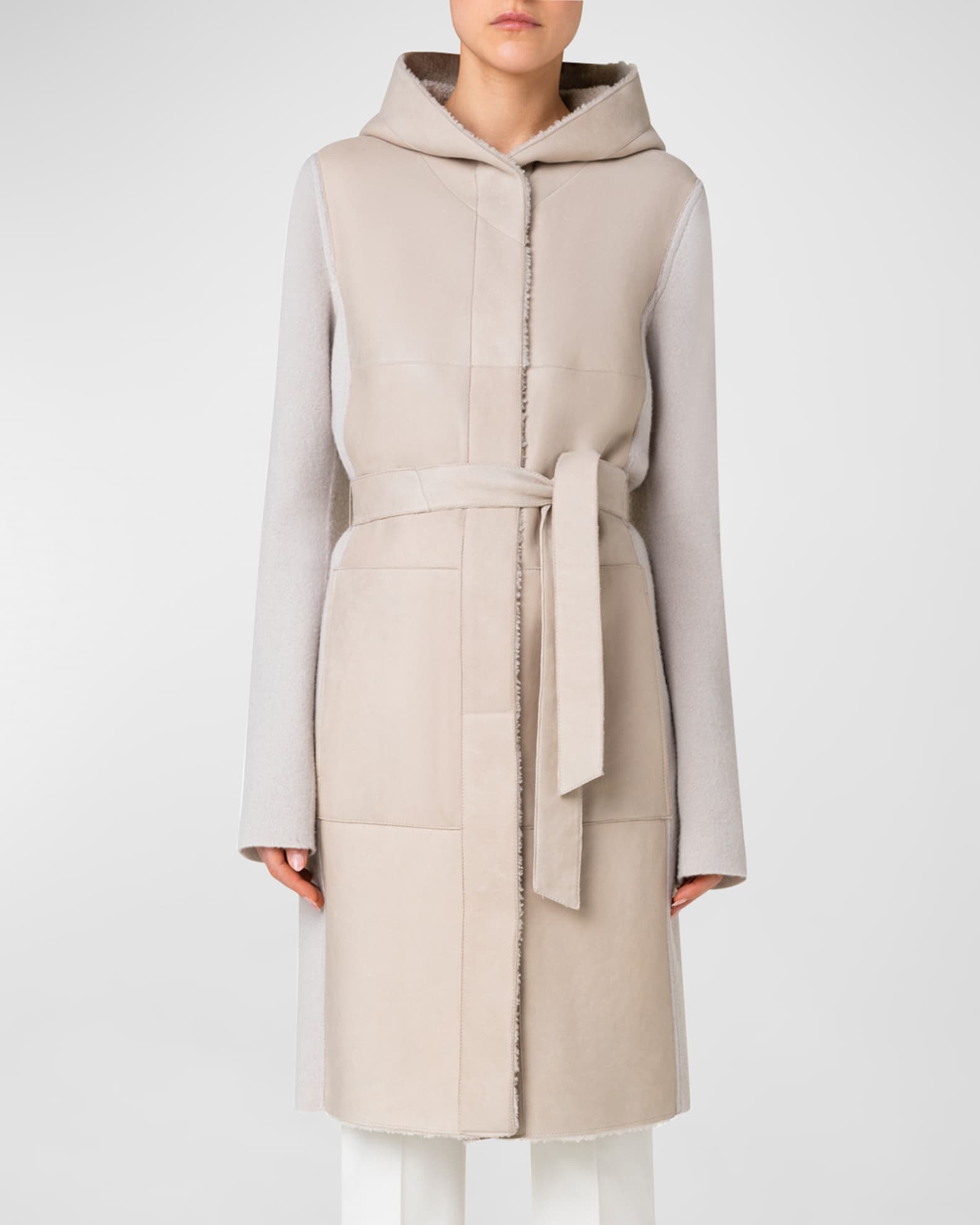 Akris Cashmere Knit Trench Coat with Shearling Front | Neiman Marcus