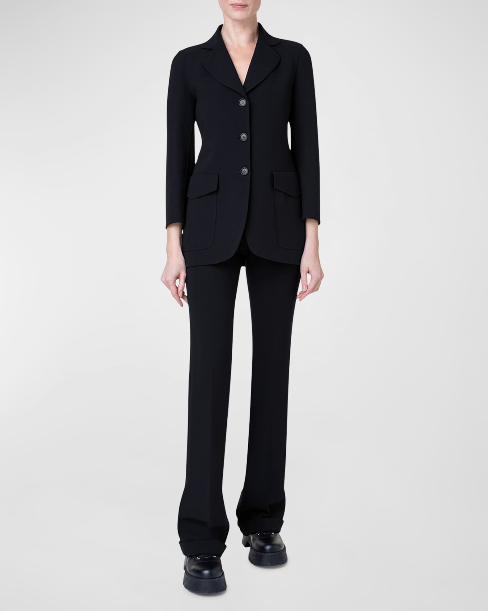 Akris Double-Face Wool Blazer Jacket with Oversize Patch Pockets | Neiman Marcus