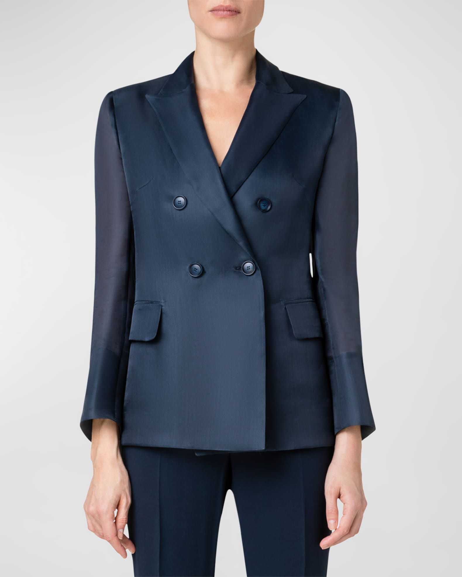 Akris Semi-Sheer Satin Blazer Jacket | Neiman Marcus