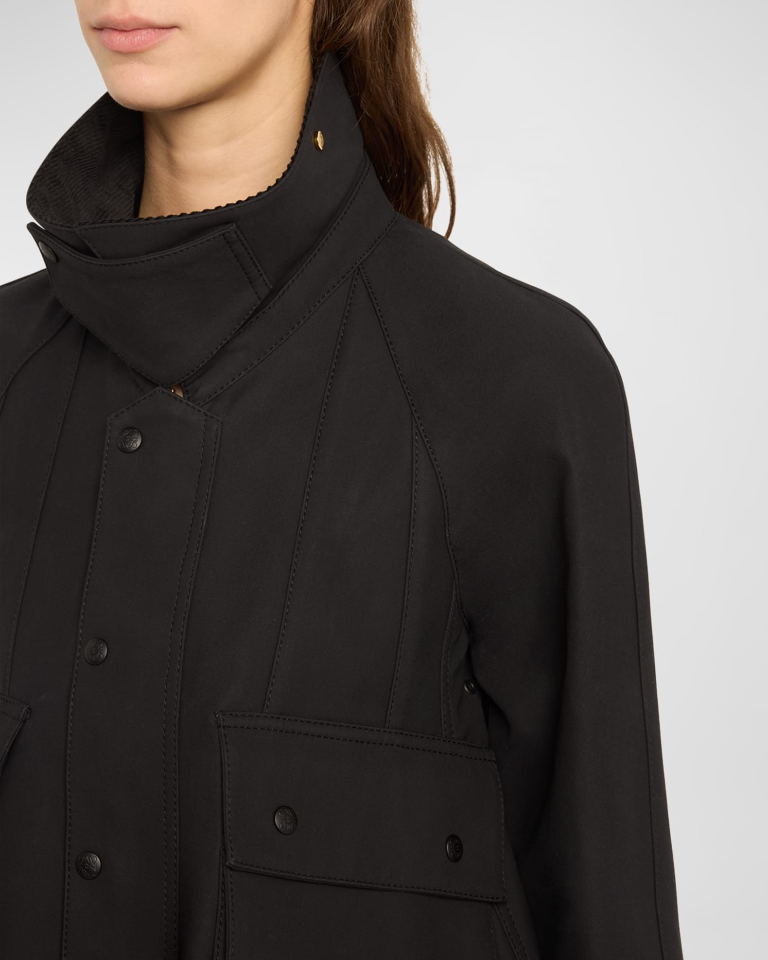 Loewe Short Trapeze Parka Jacket with Patch Pockets | Neiman Marcus