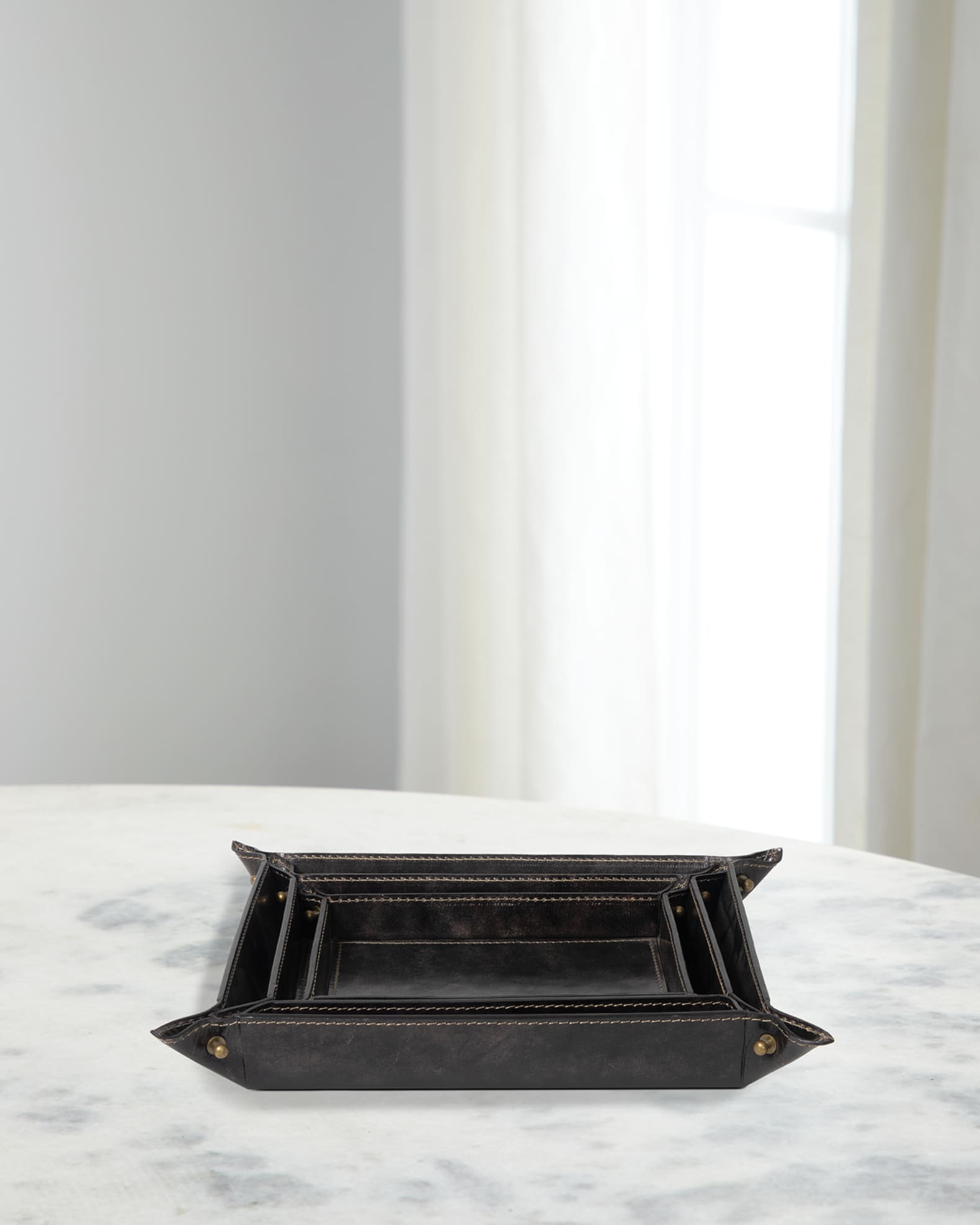 Regina Andrew Derby Leather Trays, Set of 3 | Neiman Marcus