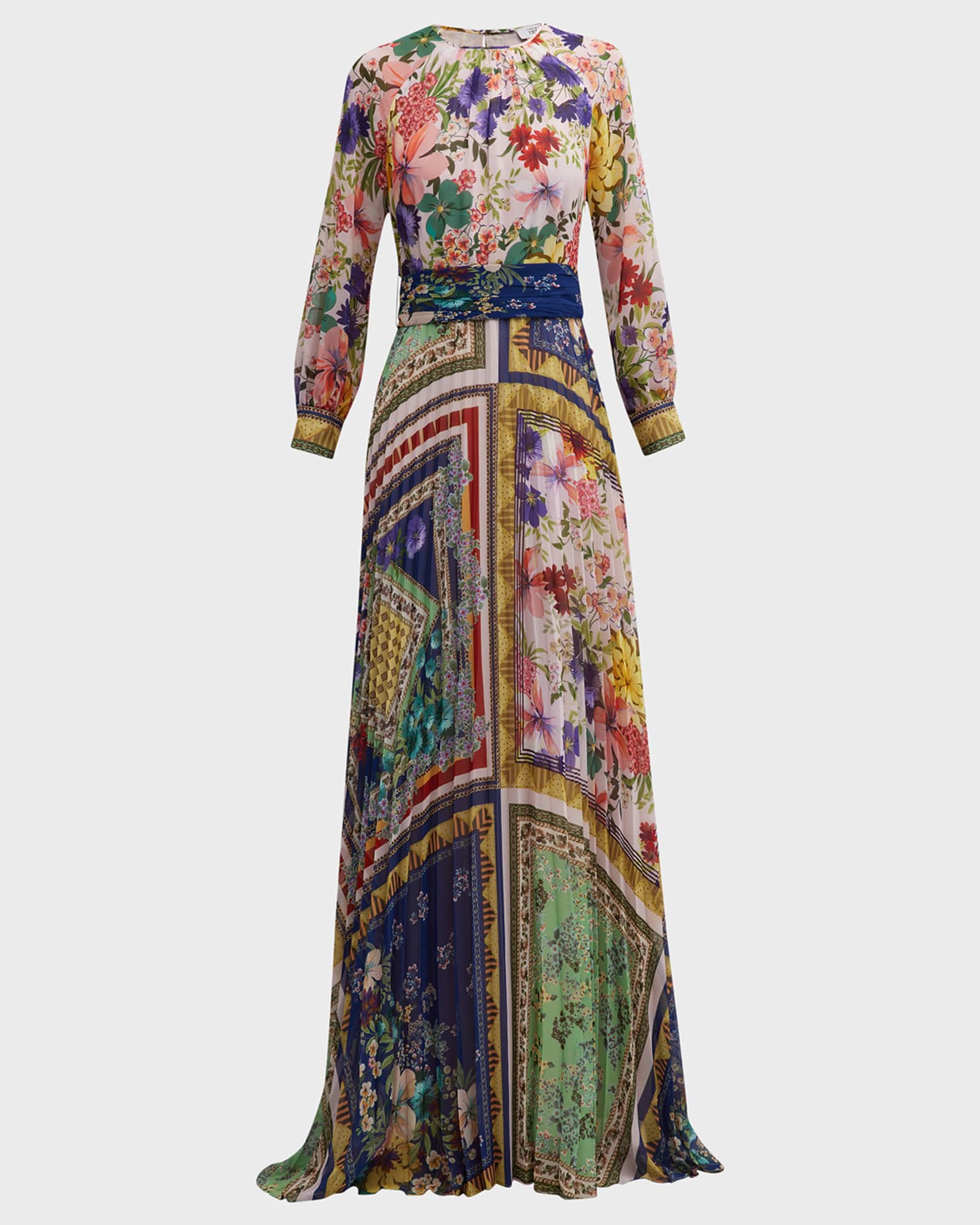 Rickie Freeman for Teri Jon Pleated Floral-Print Chiffon Gown | Neiman ...