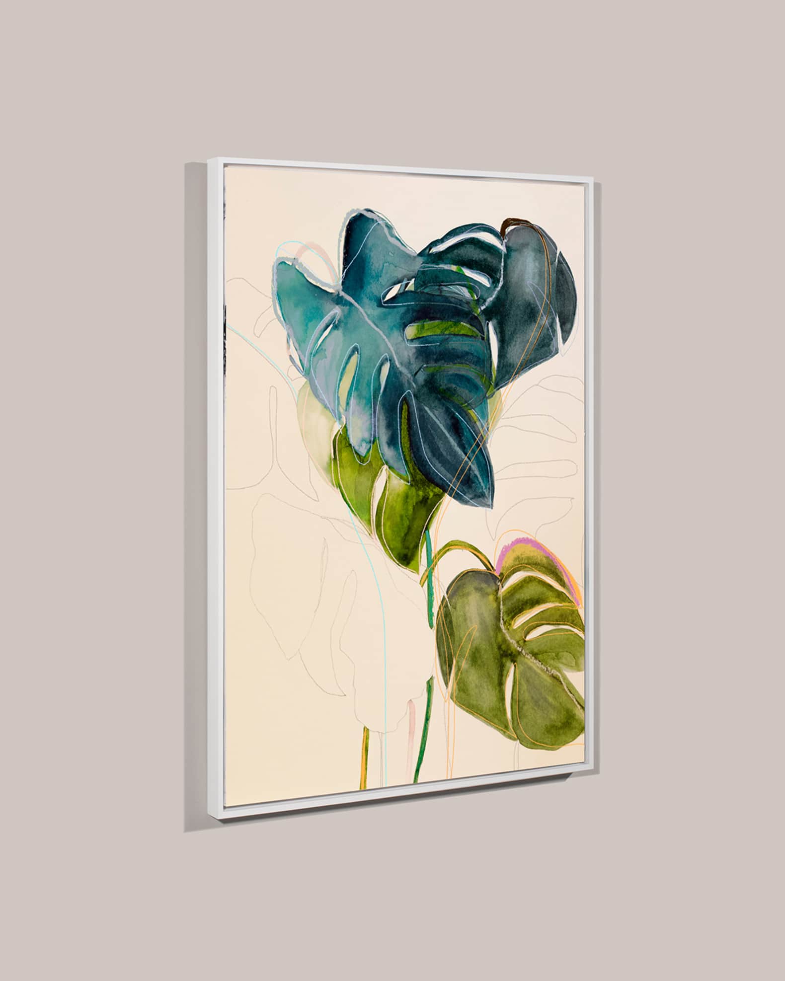 Yoffi "Blue Monstera" Framed Giclee | Neiman Marcus