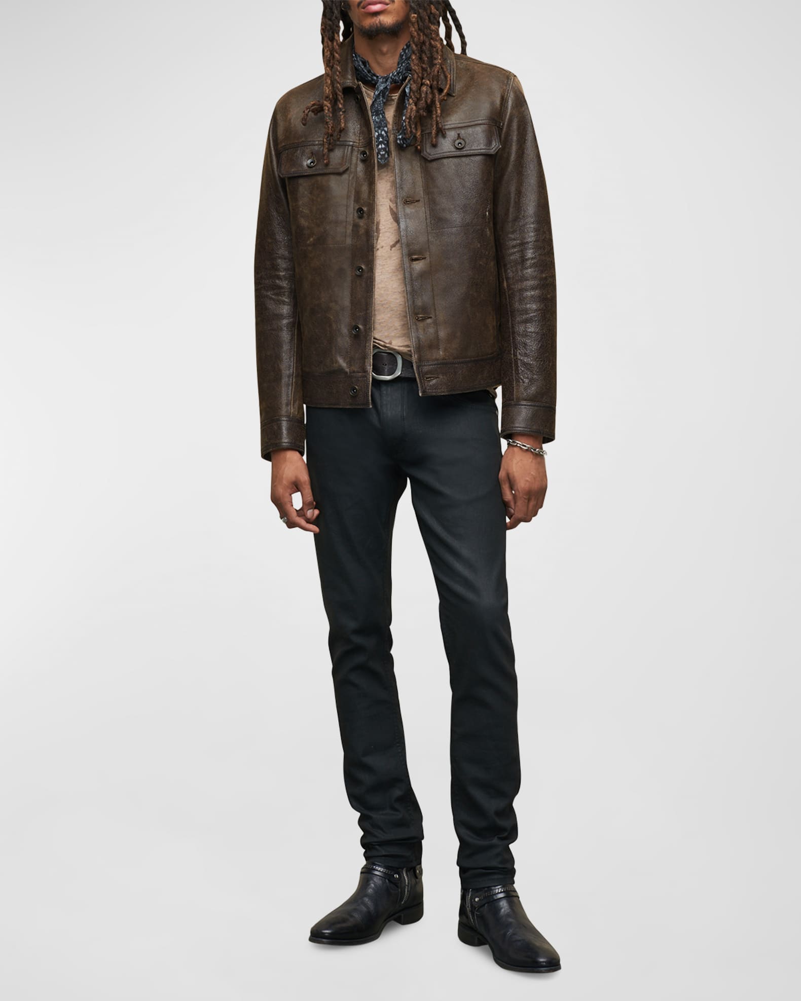 John Varvatos Men's Saul Leather Trucker Jacket | Neiman Marcus