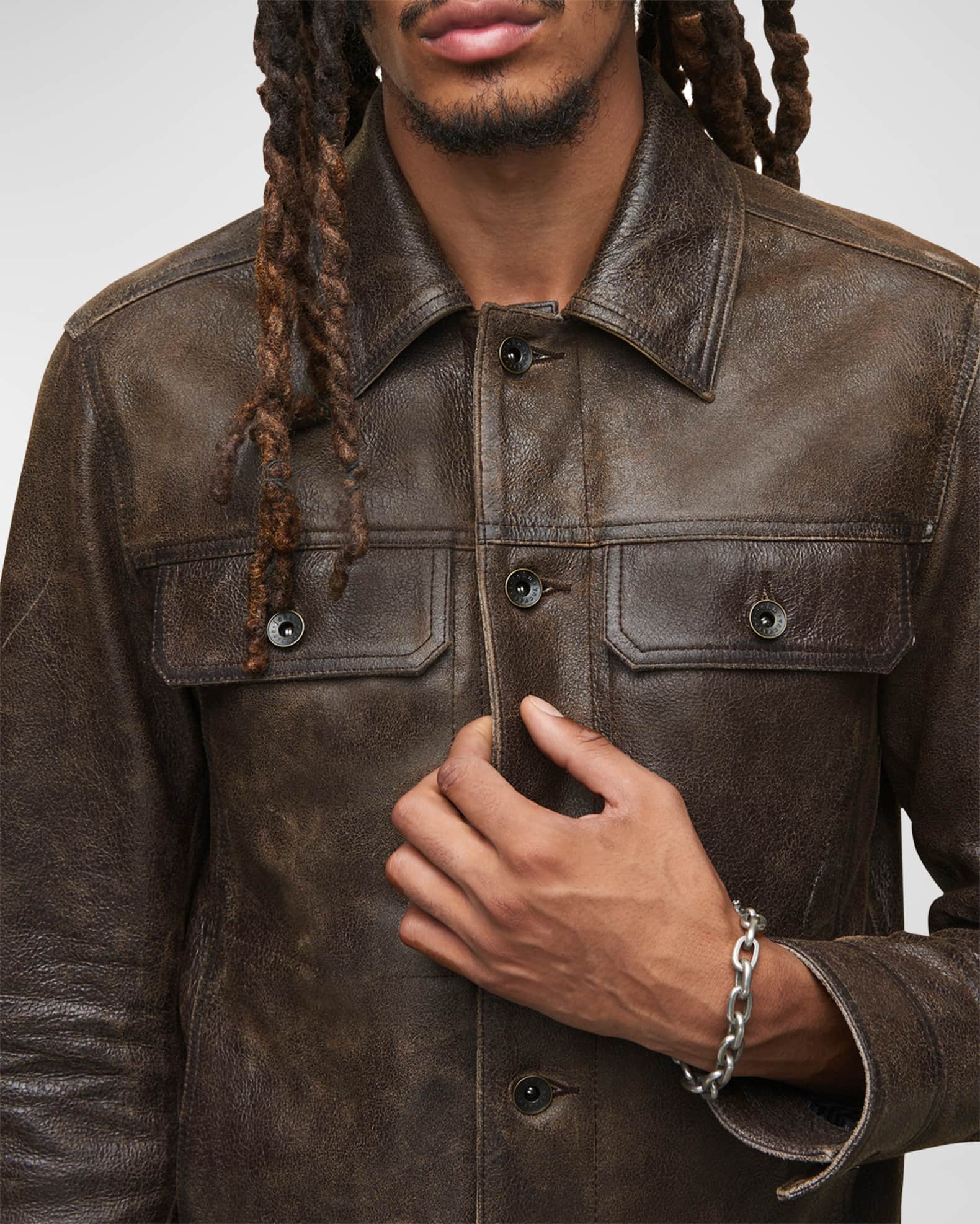 John Varvatos Men's Saul Leather Trucker Jacket | Neiman Marcus