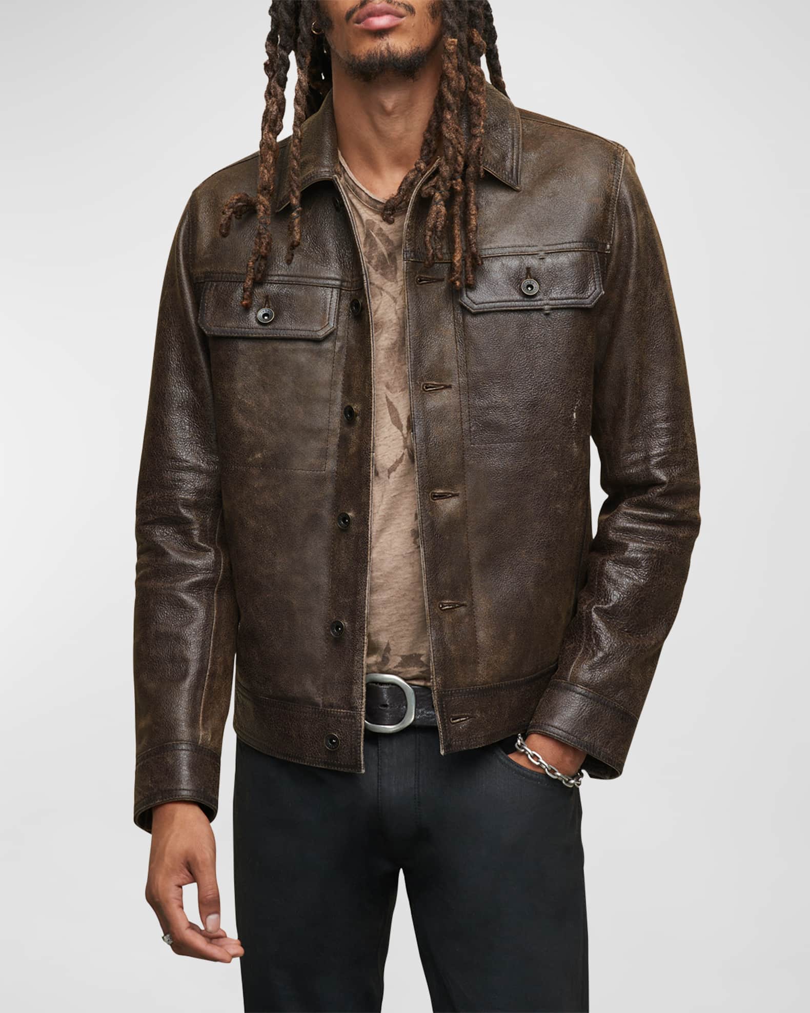 John Varvatos Men's Saul Leather Trucker Jacket | Neiman Marcus