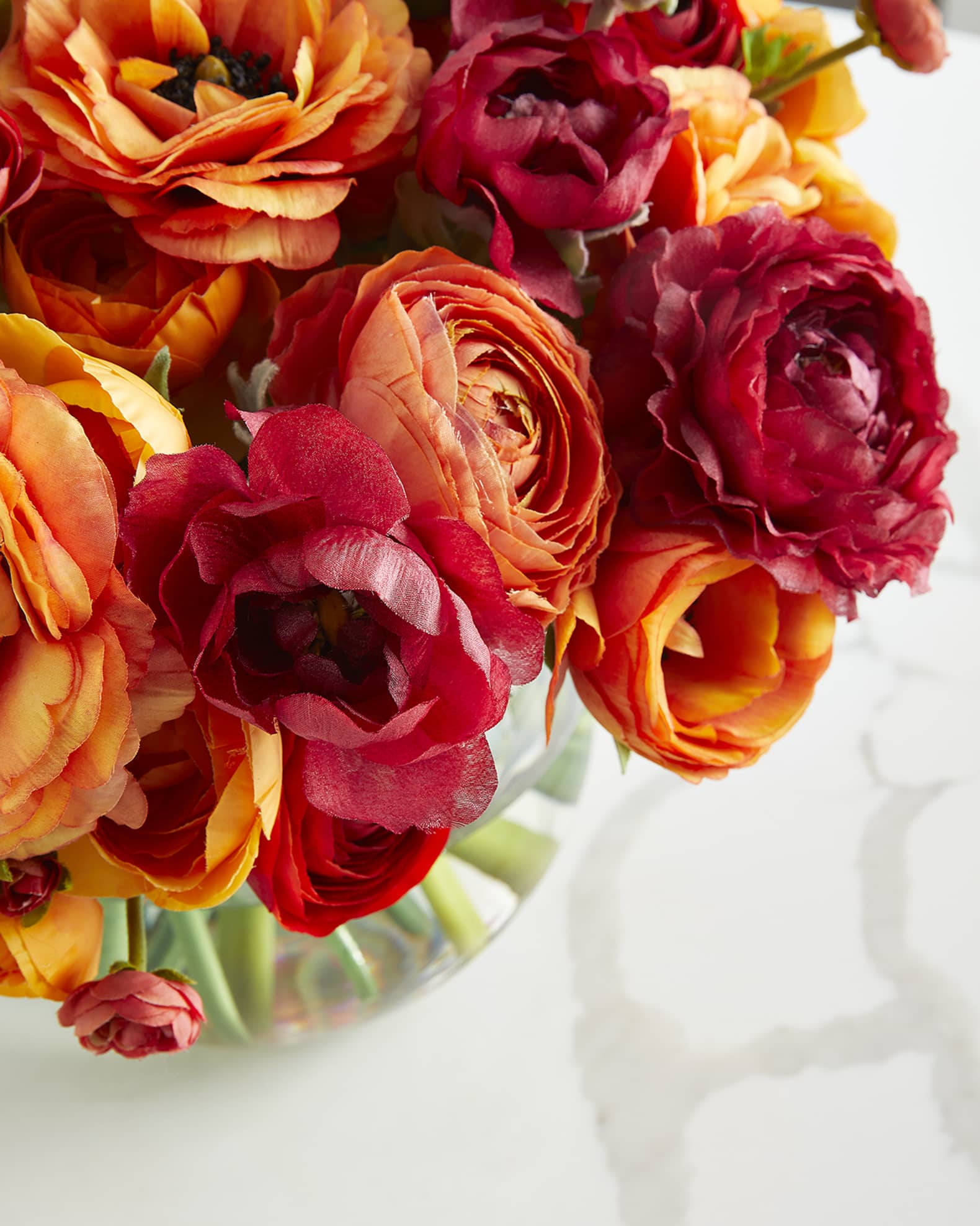 NDI Ranunculus Orange Beauty Floral Arrangement in a Glass Bubble Vase ...