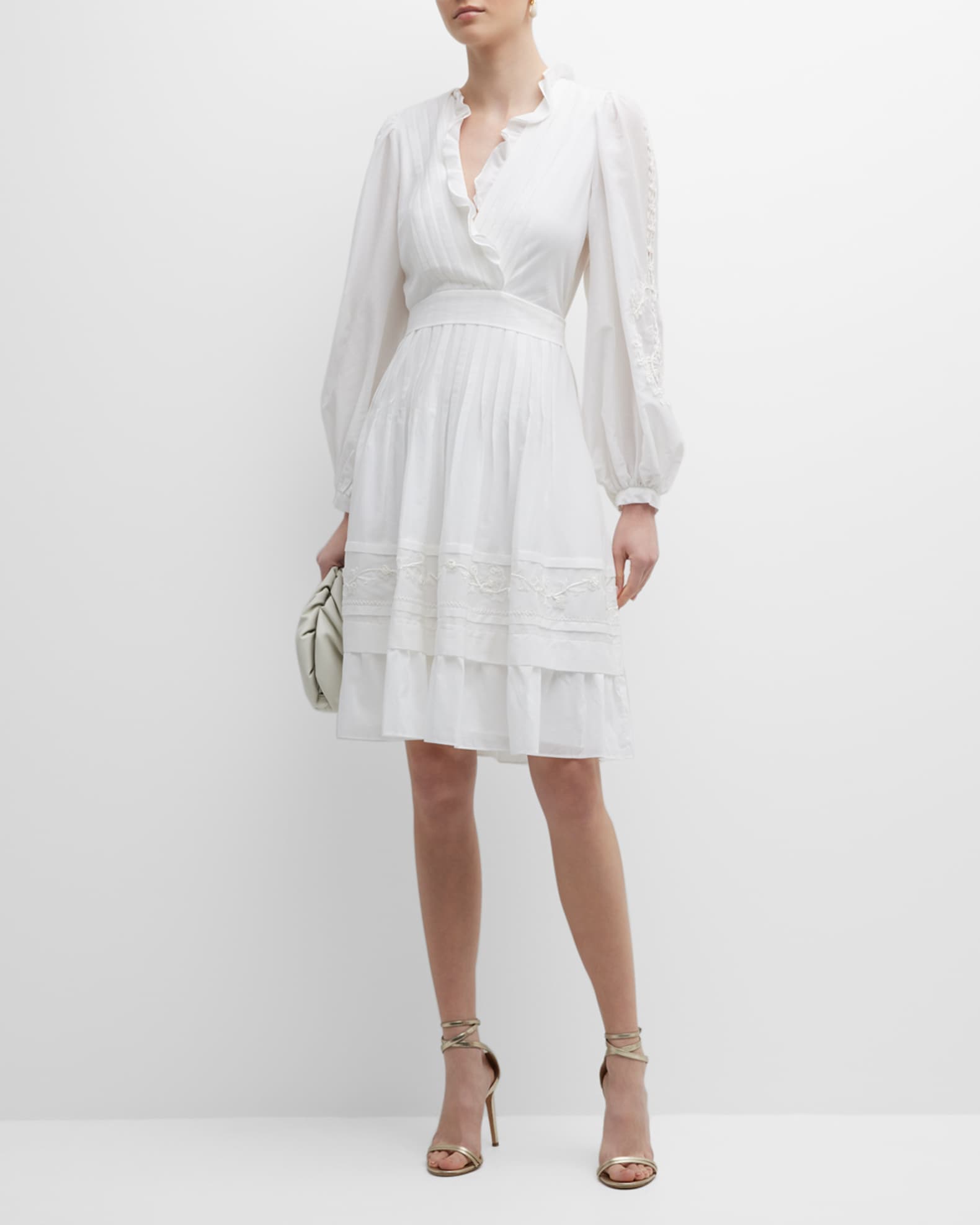 Kobi Halperin Crystal Embroidered Blouson-Sleeve Midi Dress | Neiman Marcus