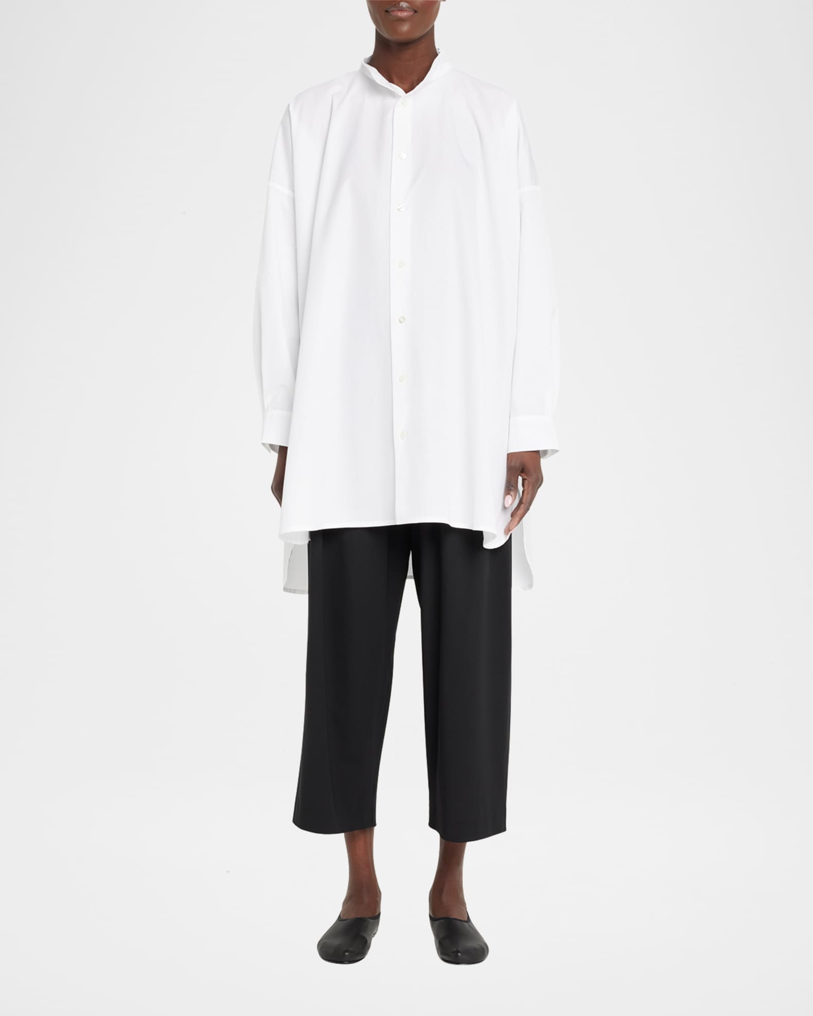 Eskandar Wide A-Line Collarless Classic Shirt (Long Plus) | Neiman Marcus