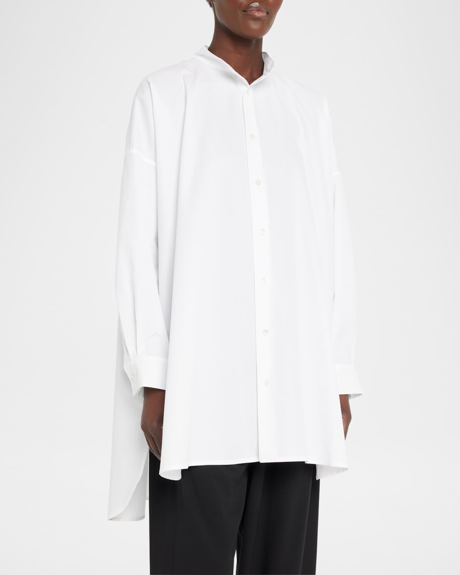 Eskandar Wide A-Line Collarless Classic Shirt (Long Plus) | Neiman Marcus