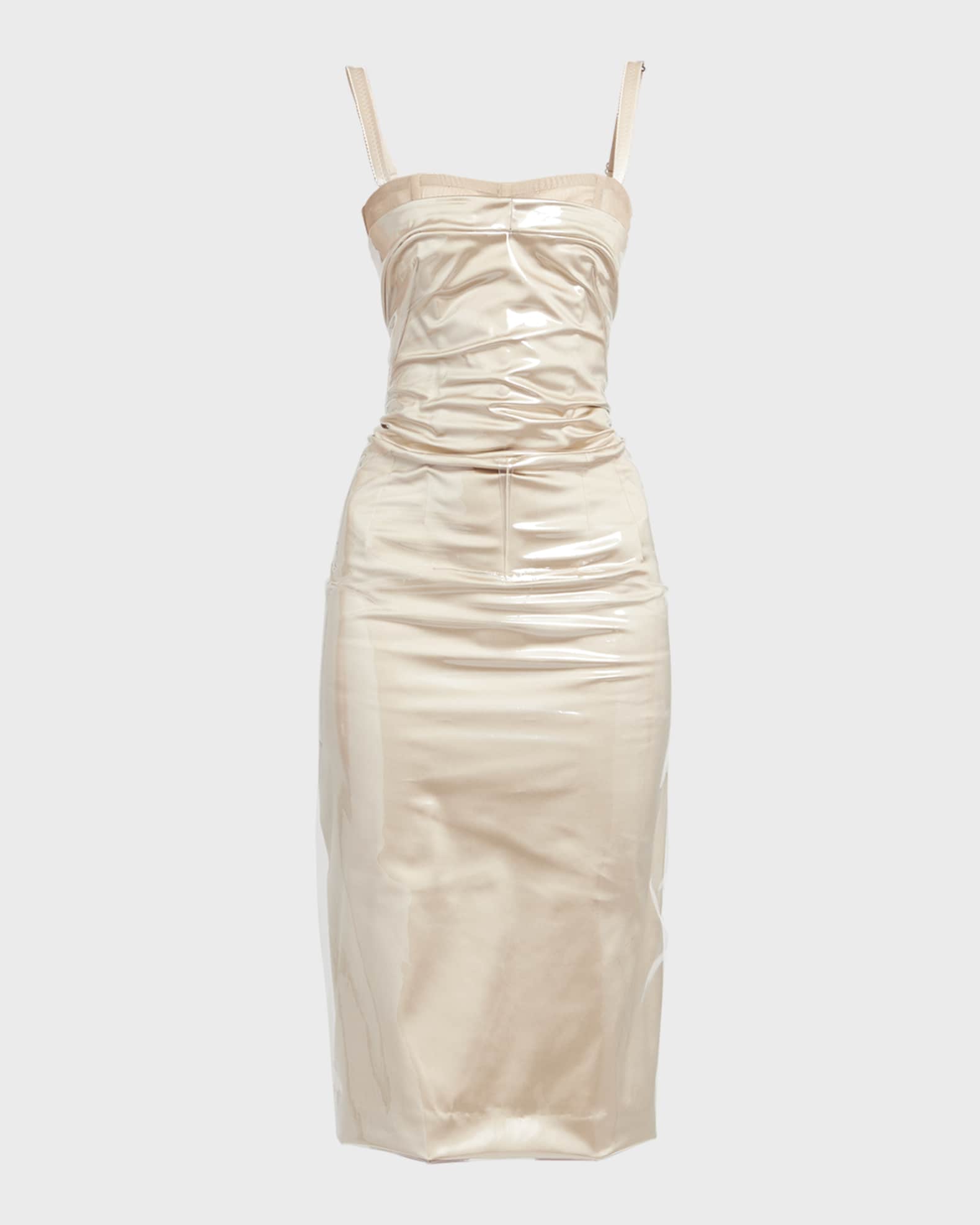 Dolce&Gabbana Ruched Vinyl Layered Bustier Midi Dress | Neiman Marcus