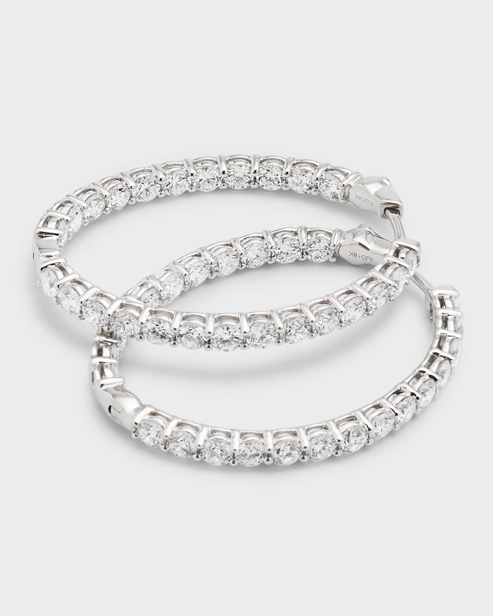 Neiman Marcus Diamonds 18K White Gold Round Diamond GH/SI Medium Hoop Earrings, 5.25tcw, 1.25 ...