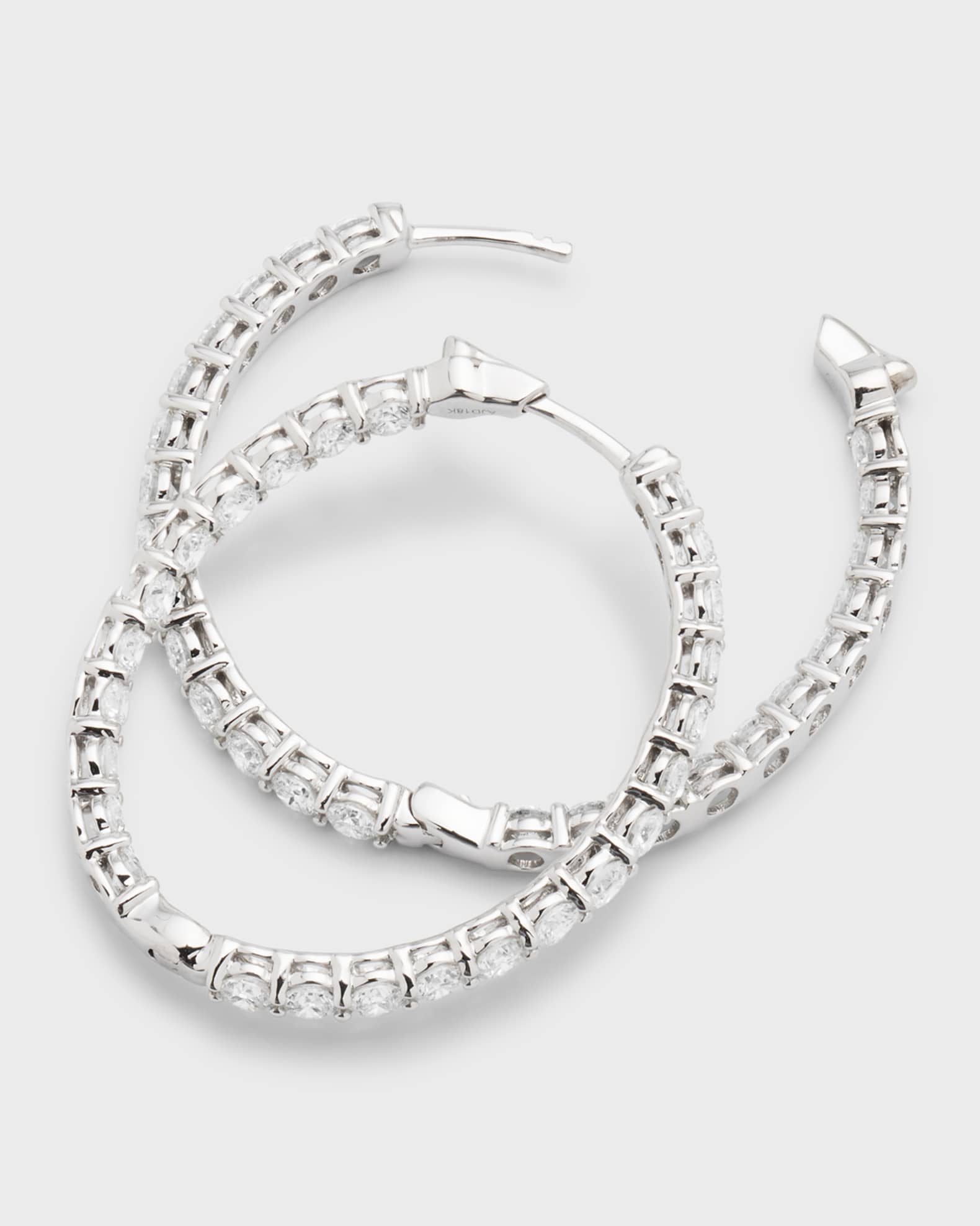 Neiman Marcus Diamonds 18K White Gold Round Diamond GH/SI Medium Hoop Earrings, 5.25tcw, 1.25 ...