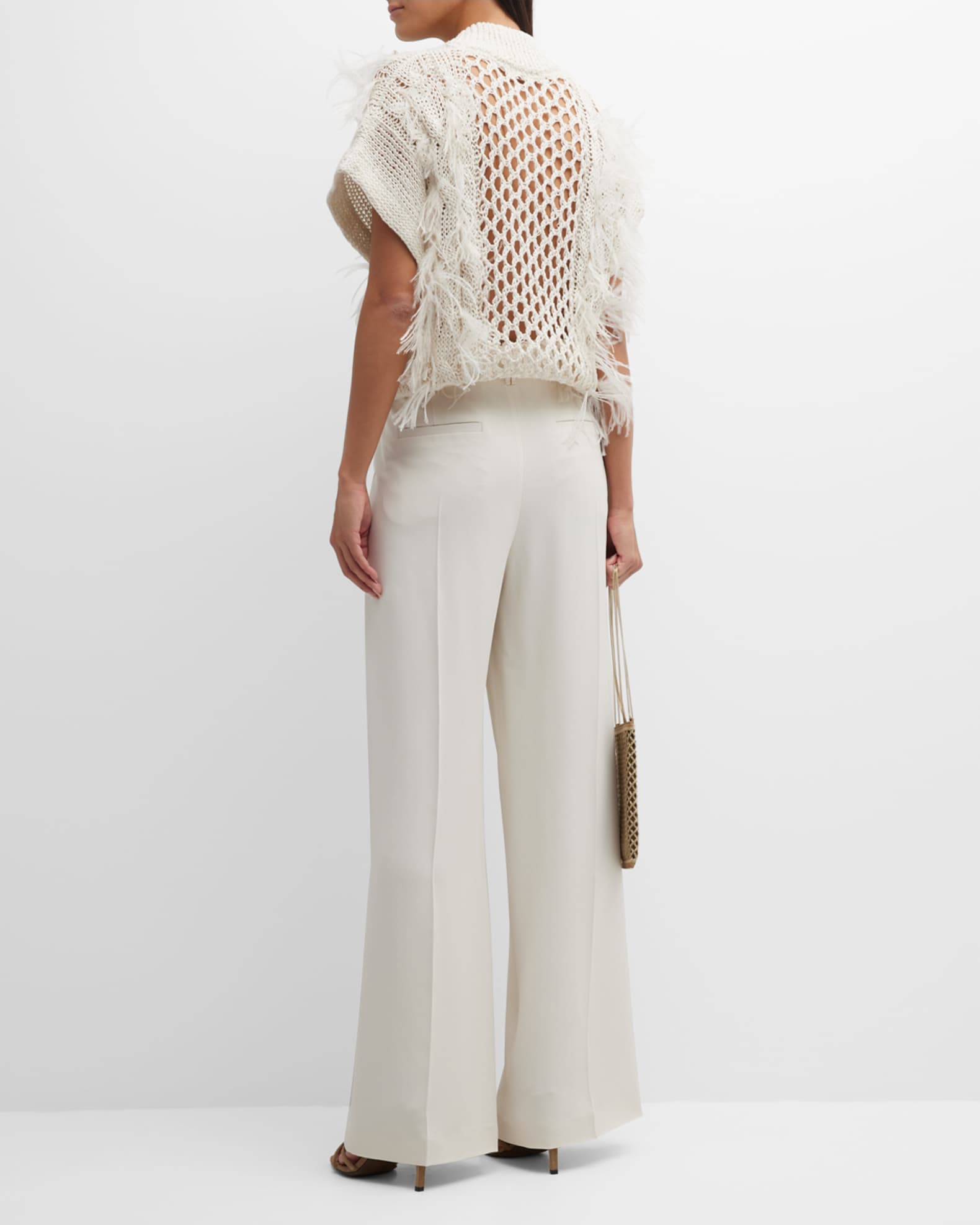 Brunello Cucinelli Feather-Trim Cap-Sleeve Jute Cotton Opera-Knit Zip ...