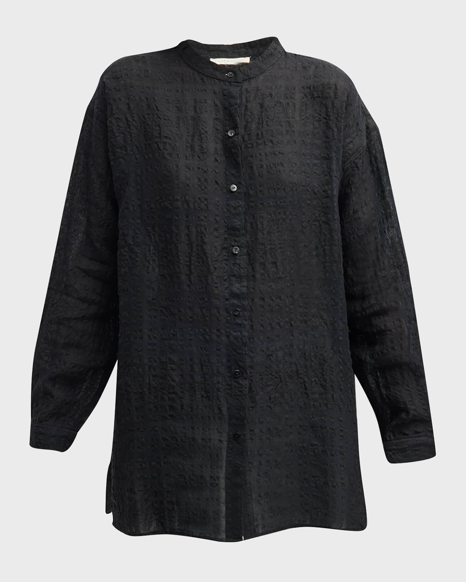 Eileen Fisher Button-Down Textured Plaid Shirt | Neiman Marcus