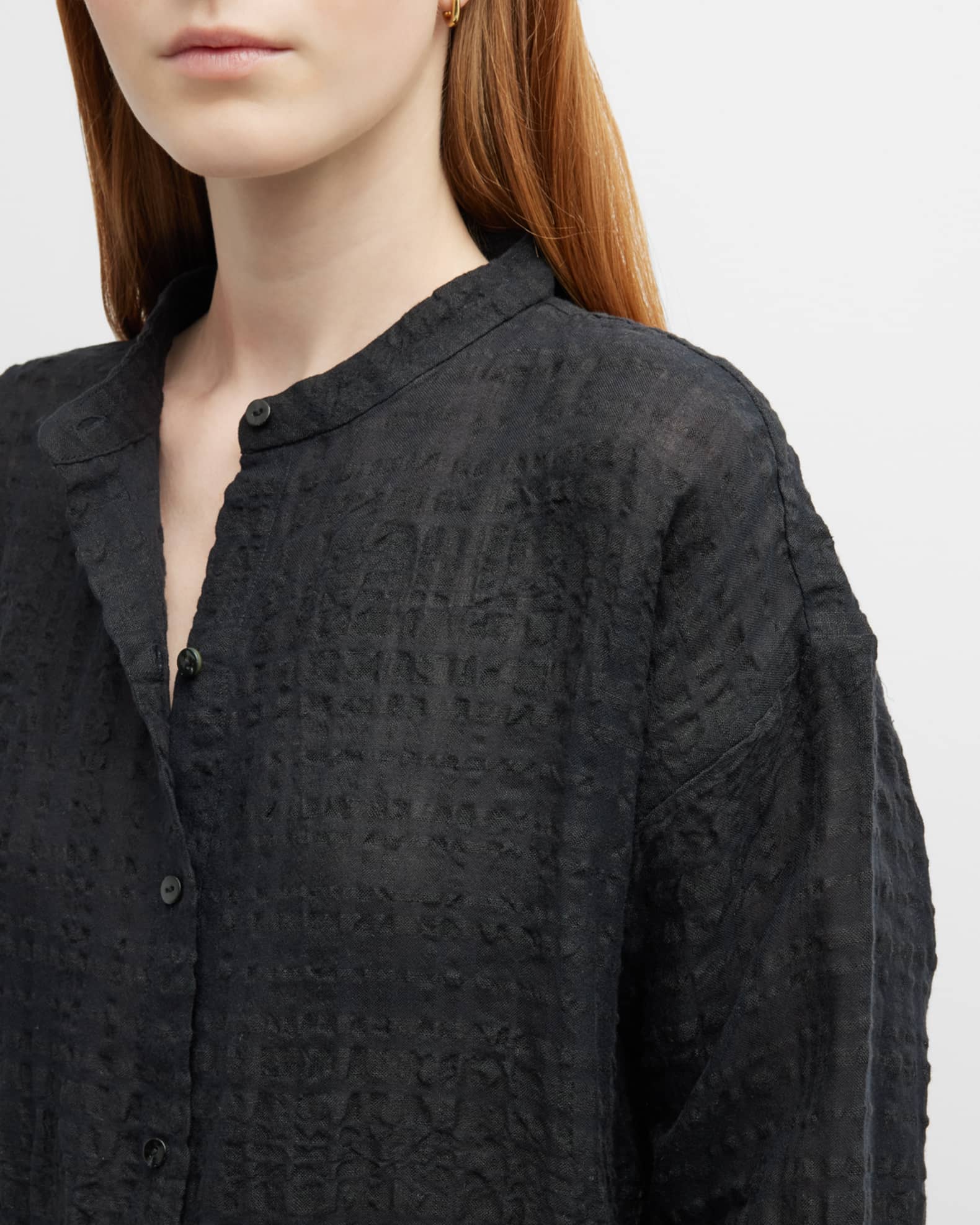 Eileen Fisher Button-Down Textured Plaid Shirt | Neiman Marcus
