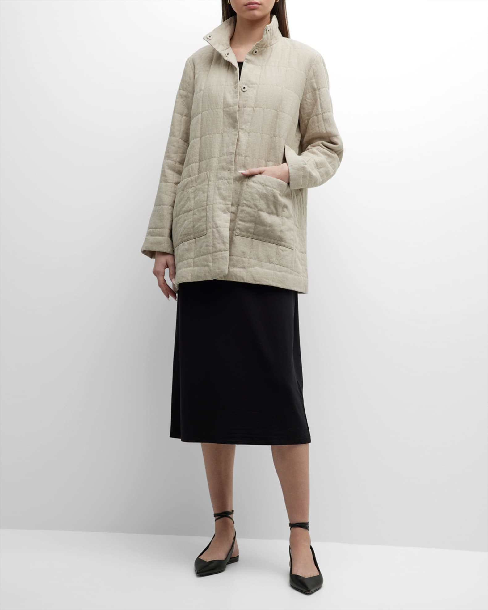 Eileen Fisher Quilted Snap-Front Padded Jacket | Neiman Marcus