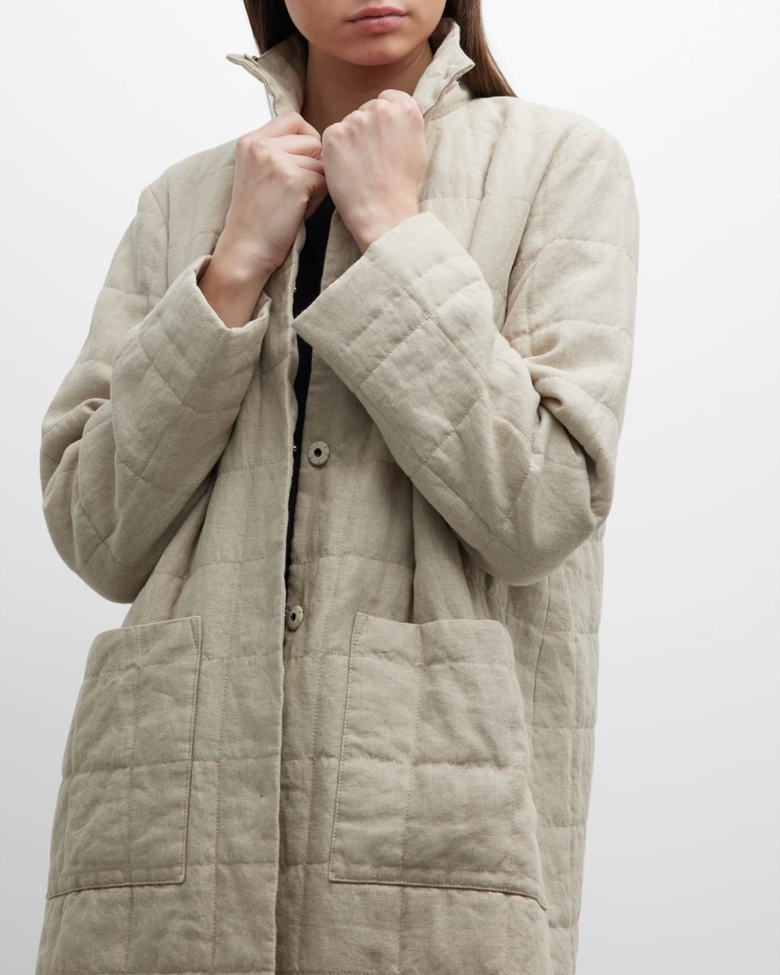 Eileen Fisher Quilted Snap-Front Padded Jacket | Neiman Marcus