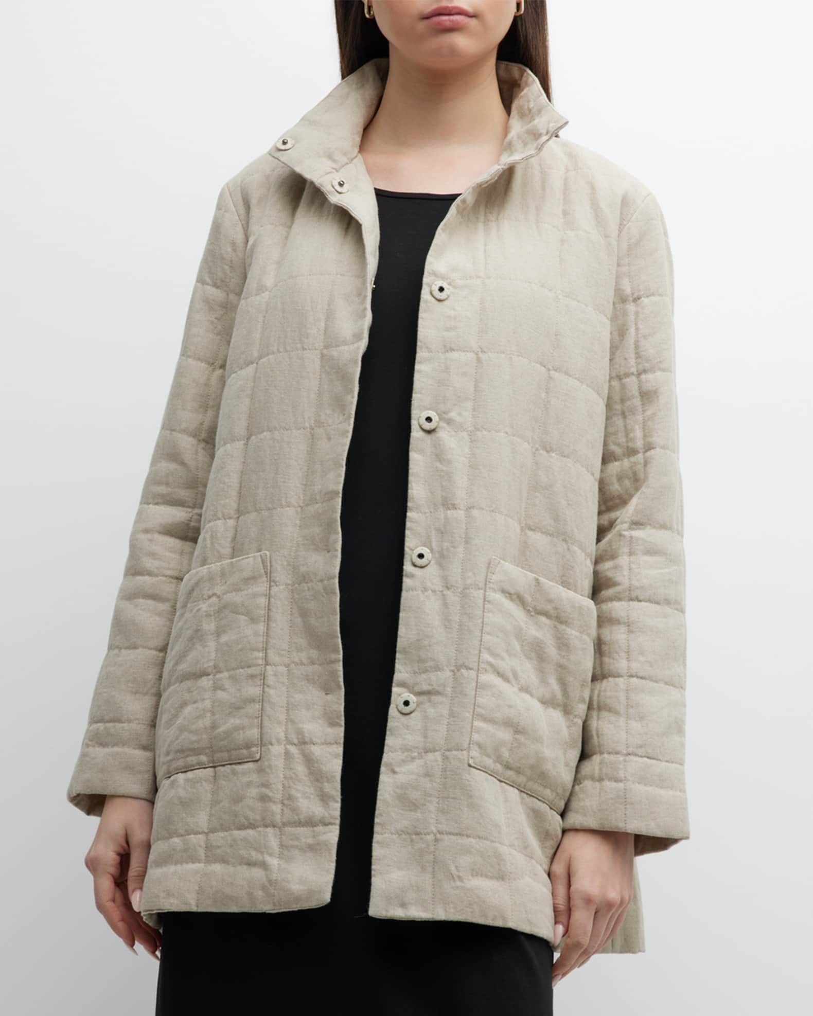 Eileen Fisher Quilted Snap-Front Padded Jacket | Neiman Marcus