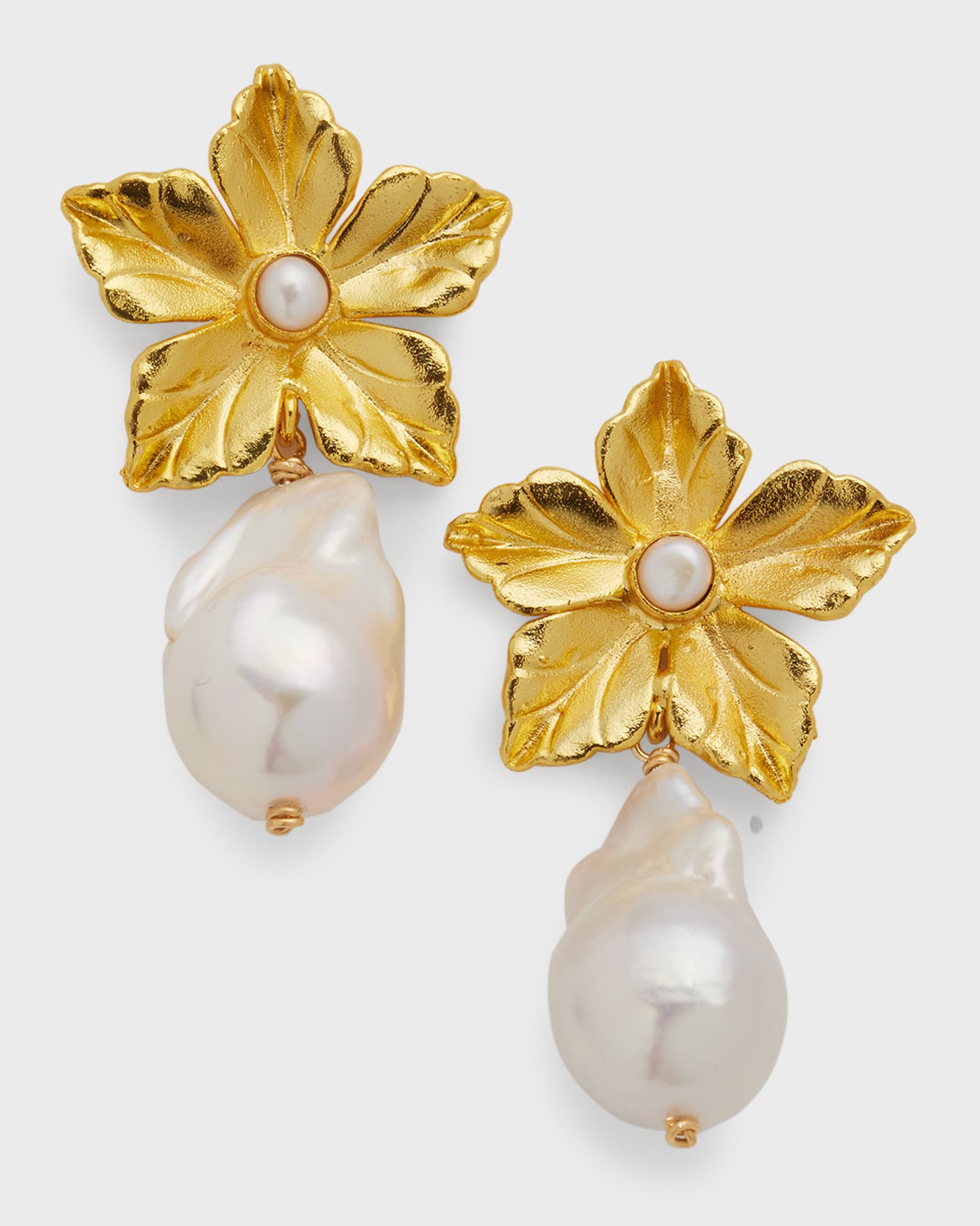 BRINKER & ELIZA 24K Yellow Gold-Plated Scarlett Flower-Pearl Earrings ...