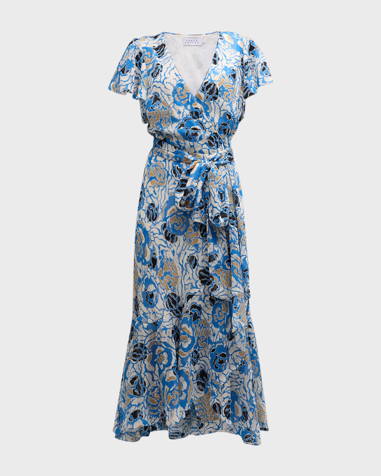 Tanya Taylor Blaire Side-Tie Midi Faux-Wrap Dress | Neiman Marcus