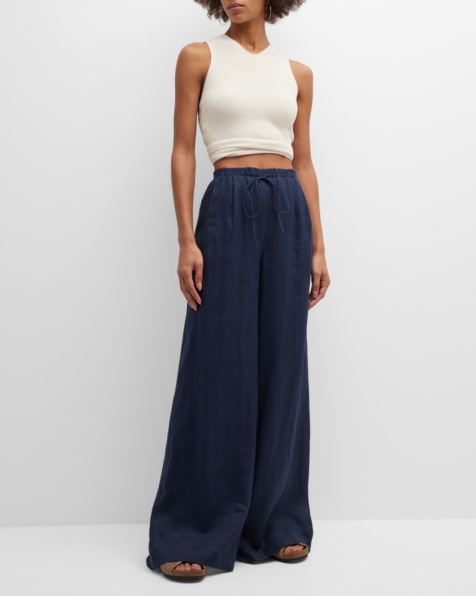 JOSLIN Sophia Wide-Leg Linen Palazzo Pants | Neiman Marcus