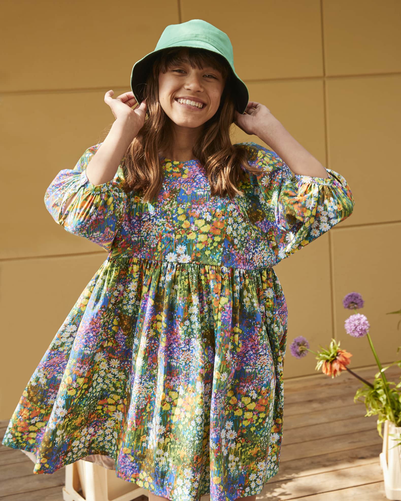 Molo Girl's Caio Floral-Print Puff Sleeve Dress, Size 3T-6 | Neiman Marcus