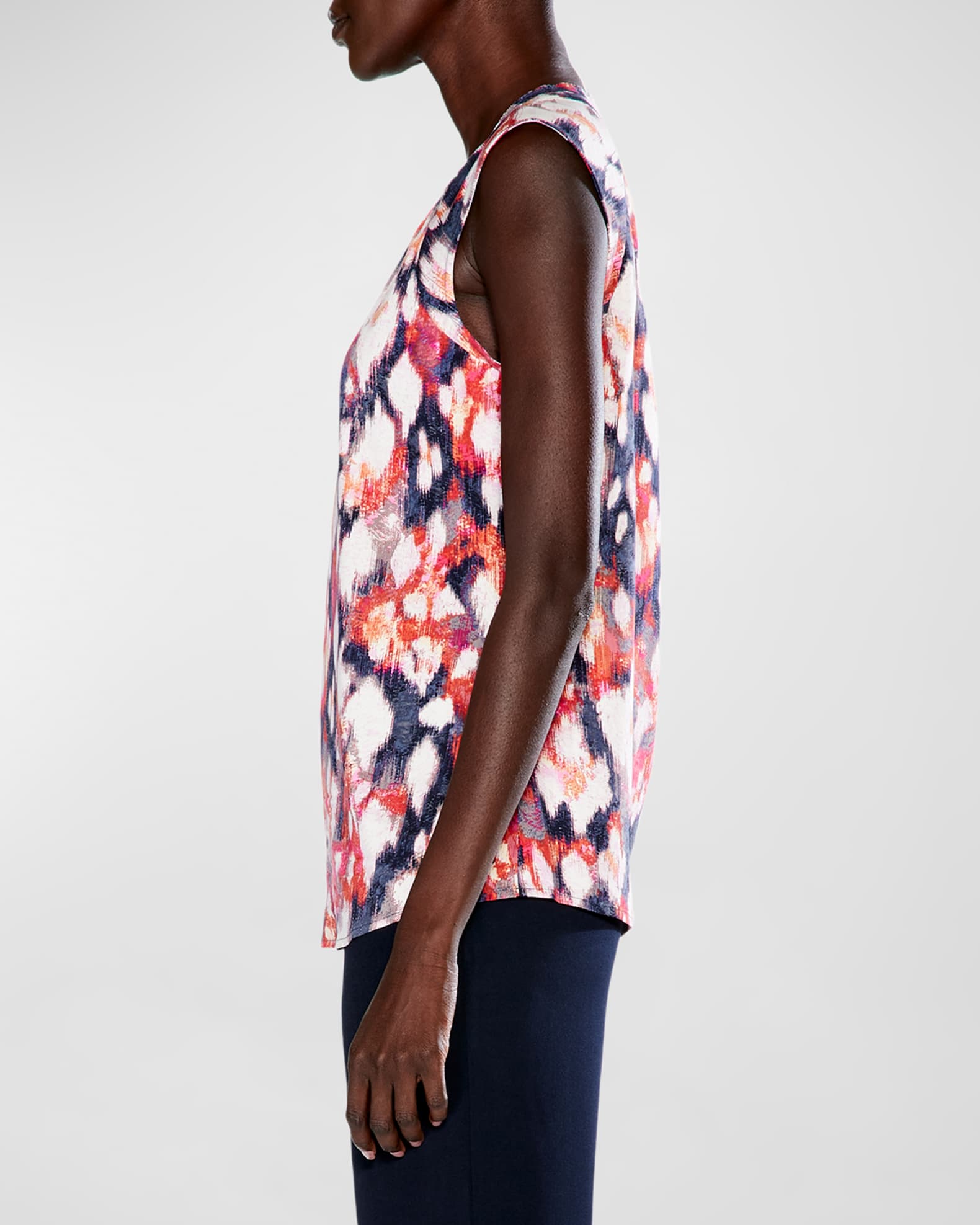 NIC+ZOE Split-Neck Ikat-Print Live-In Tank | Neiman Marcus