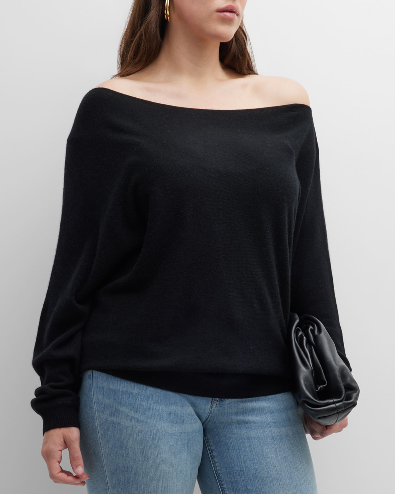 Minnie Rose Plus Plus Size Cashmere Off-Shoulder Sweater | Neiman Marcus