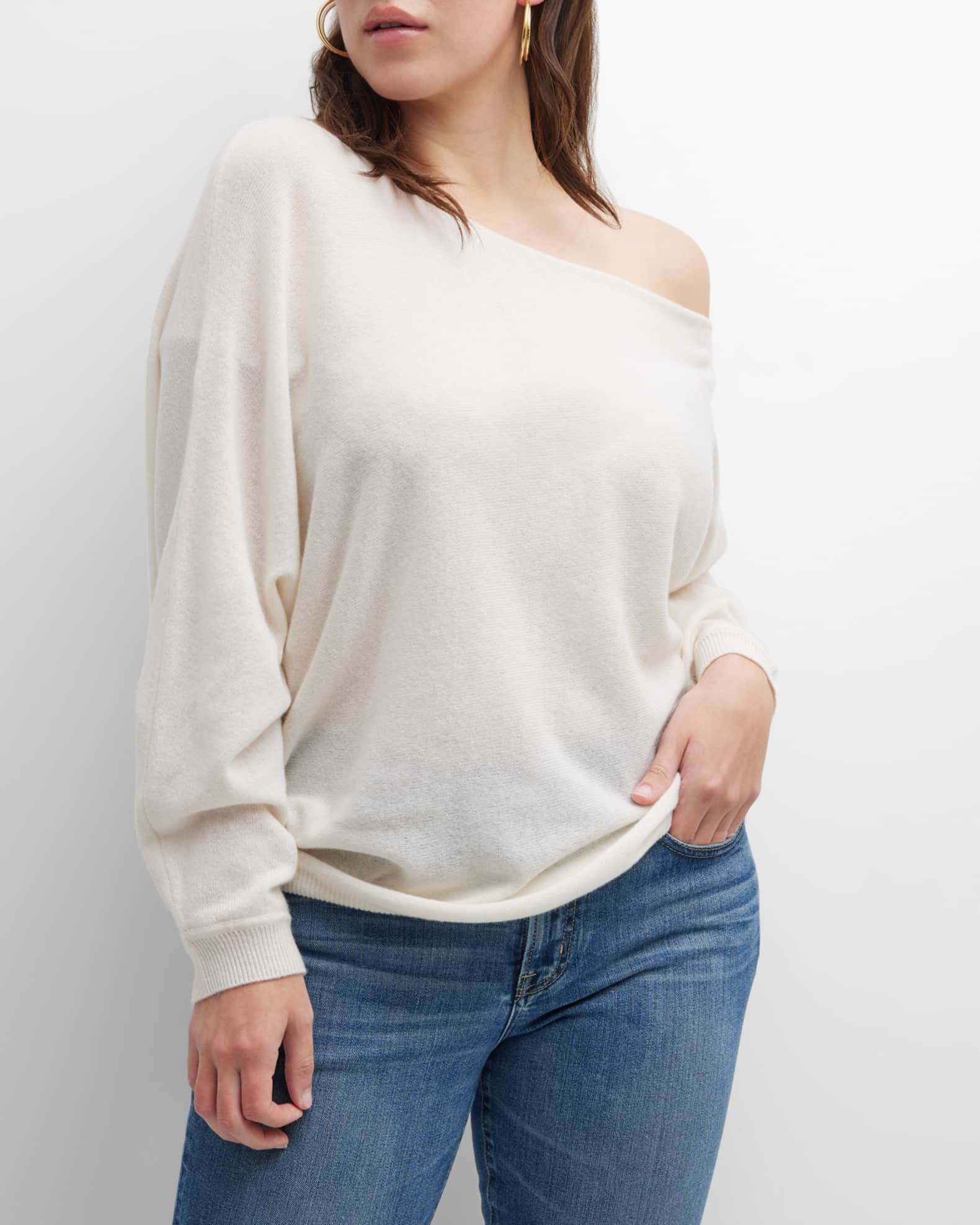 Minnie Rose Plus Plus Size Cashmere Off-Shoulder Sweater | Neiman Marcus