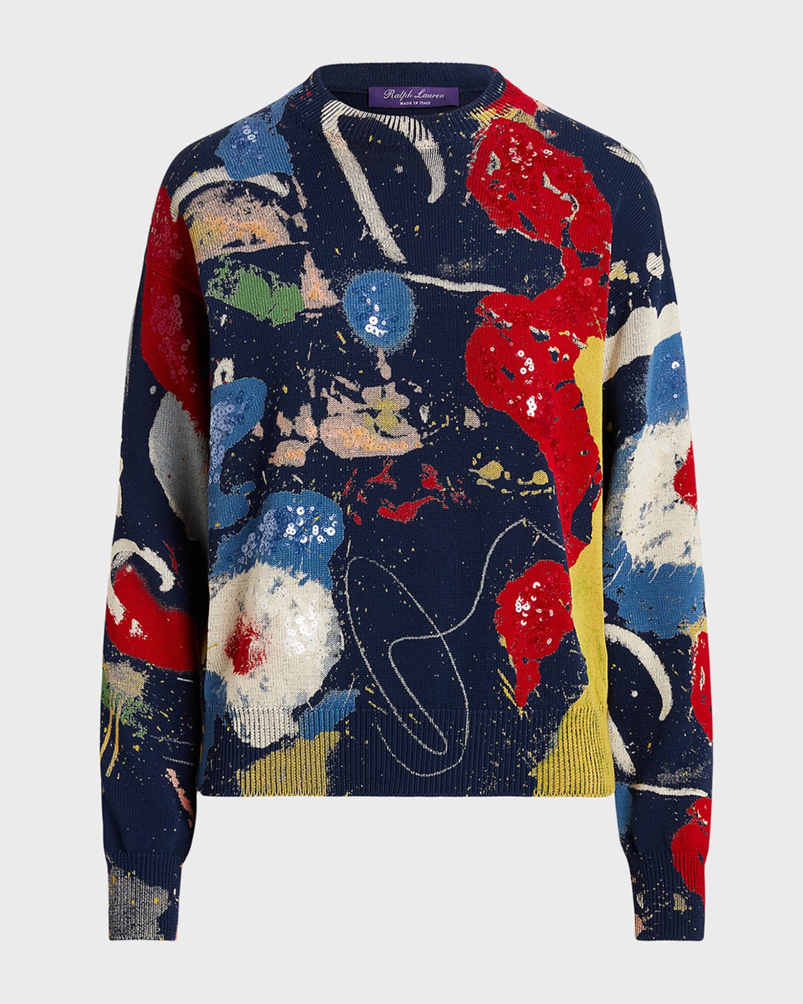 Ralph Lauren Collection Splatter-Paint Long-Sleeve Crewneck Sweater ...