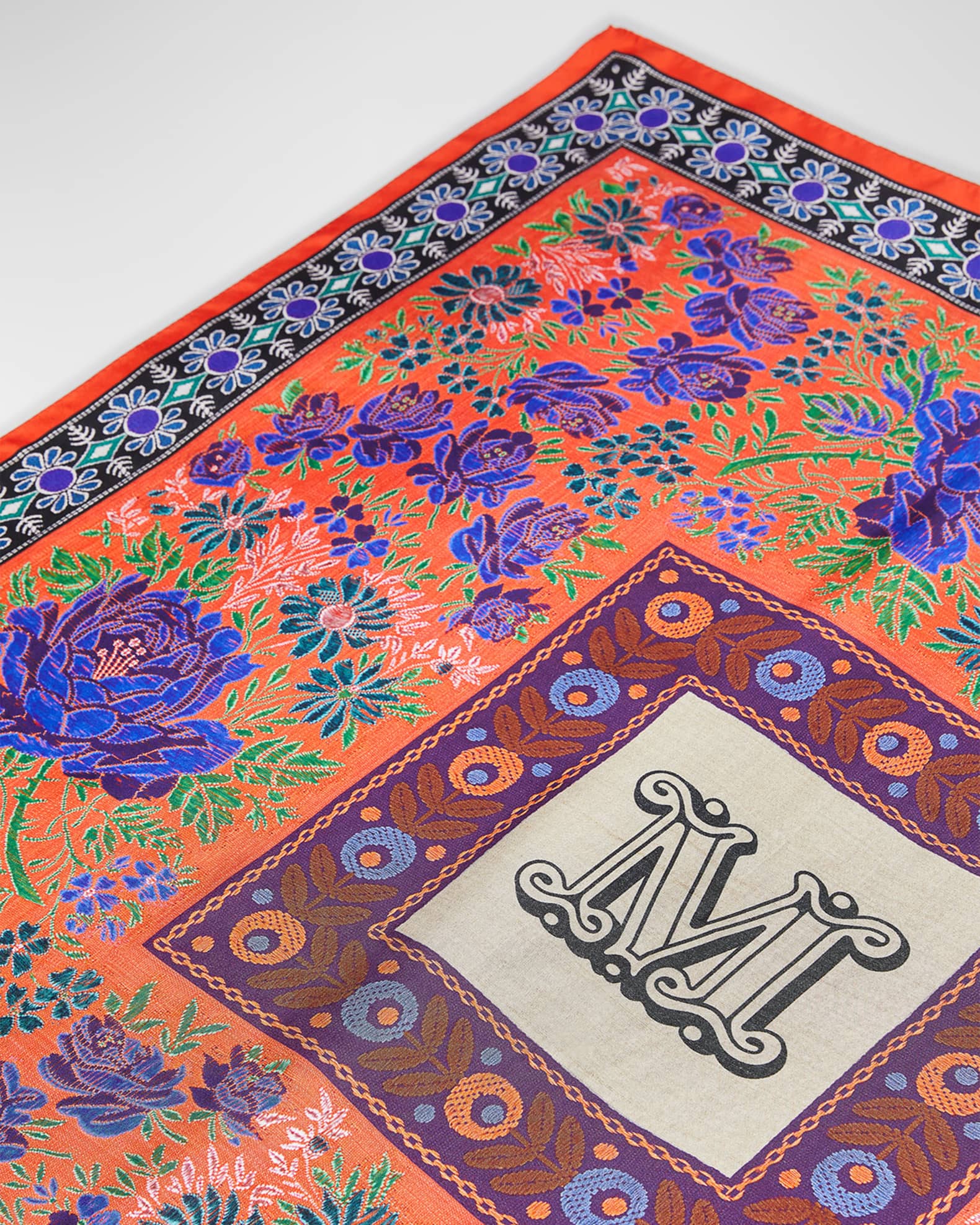 Max Mara Floral Monogram Silk Scarf | Neiman Marcus