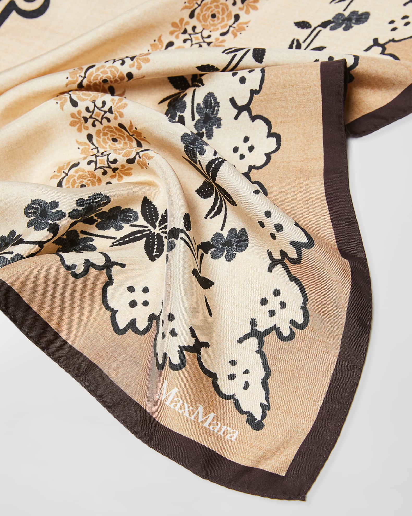 Max Mara Floral Monogram Silk Scarf | Neiman Marcus